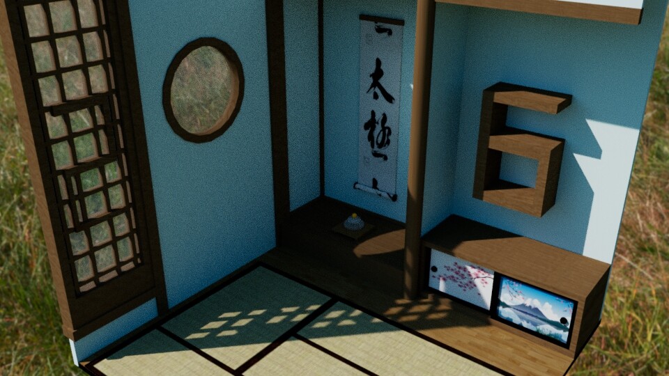 ArtStation - Japanese-style isometric room with day and night renders