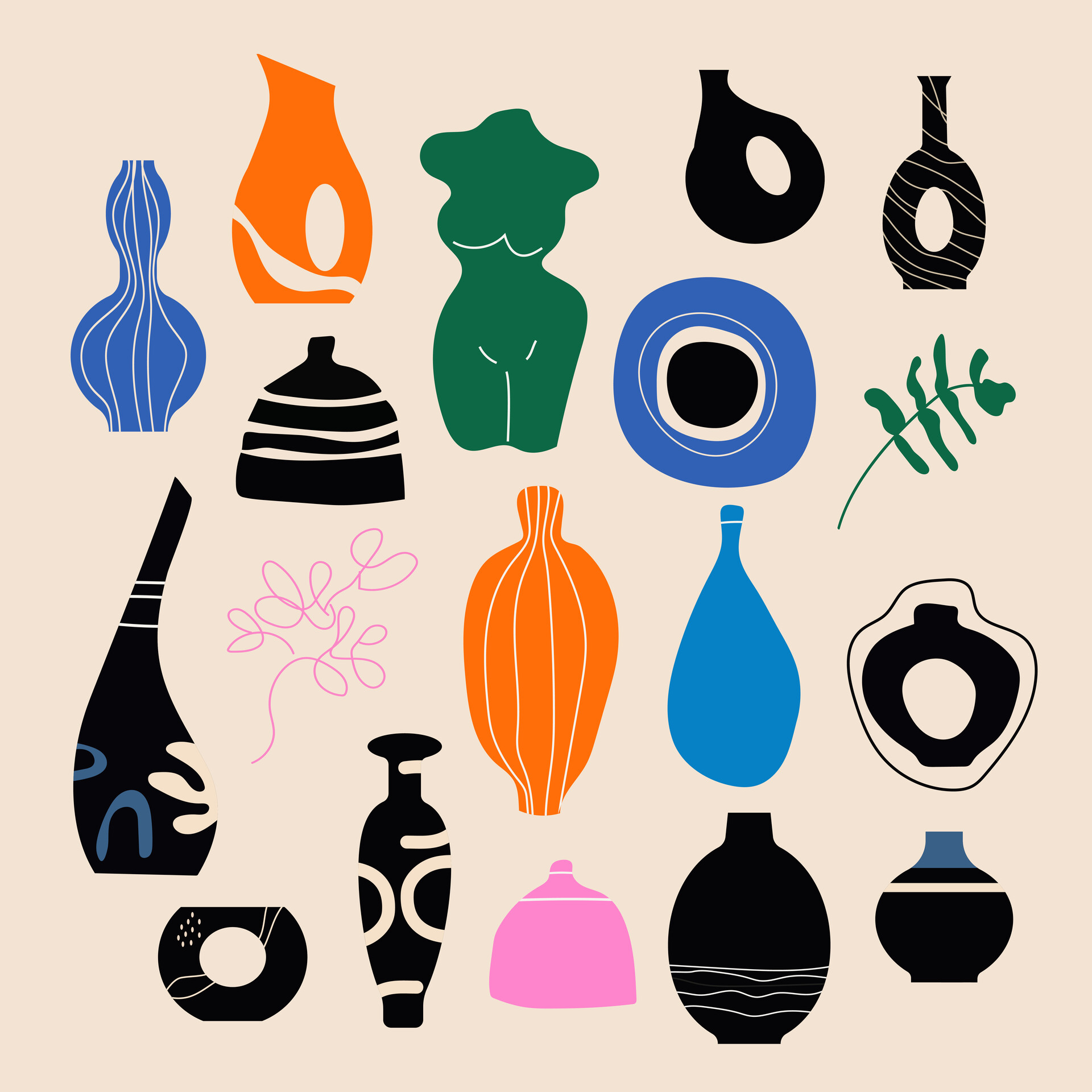ArtStation - Set of abstract elements of decorative vases