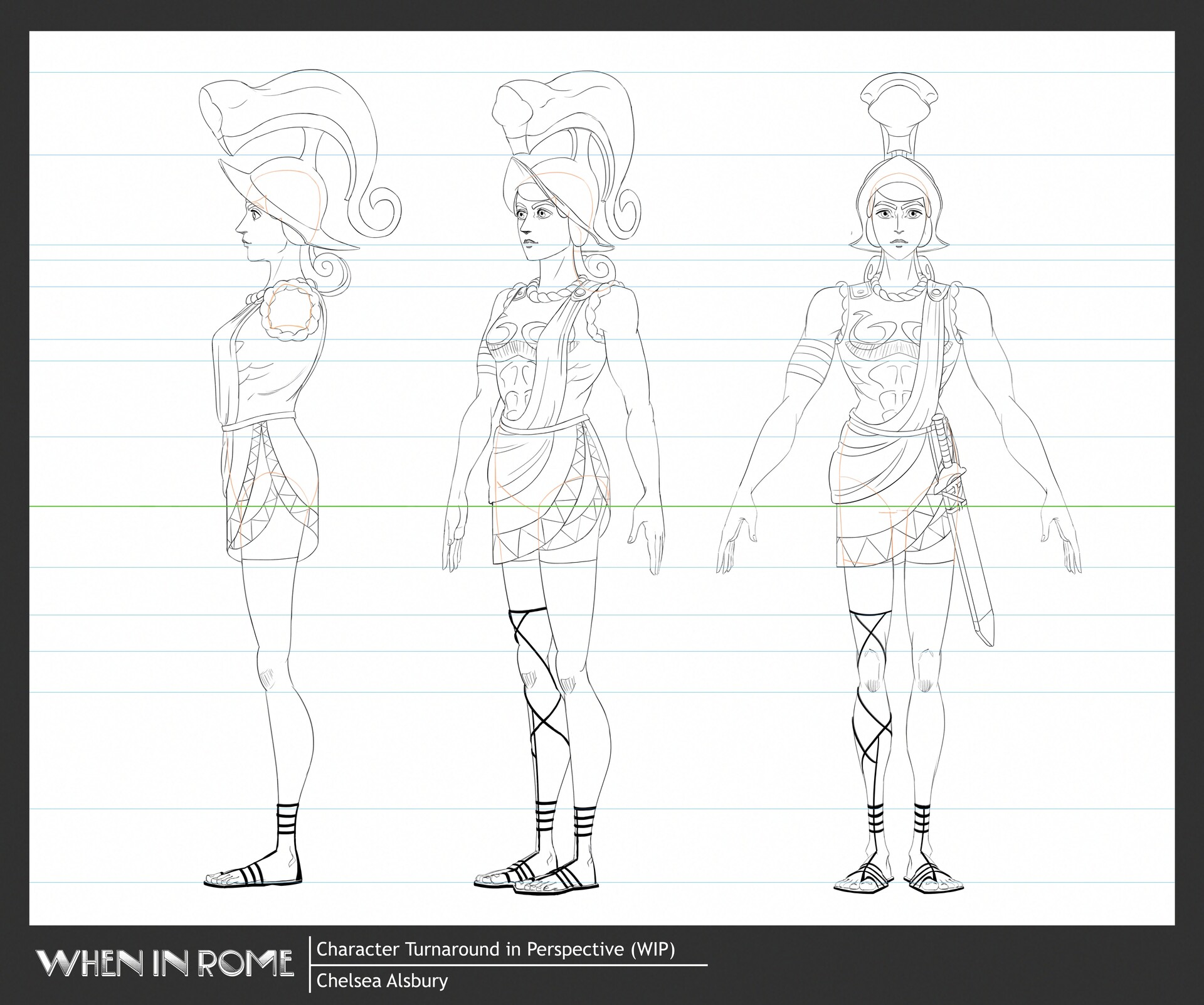 ArtStation - Character Turnaround in Perspective (Front, 3/4, Side)