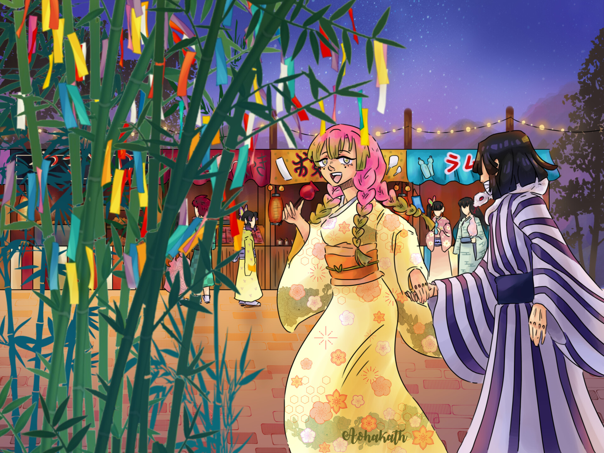 ArtStation - Tanabata illustration of Mitsuri and Obanai