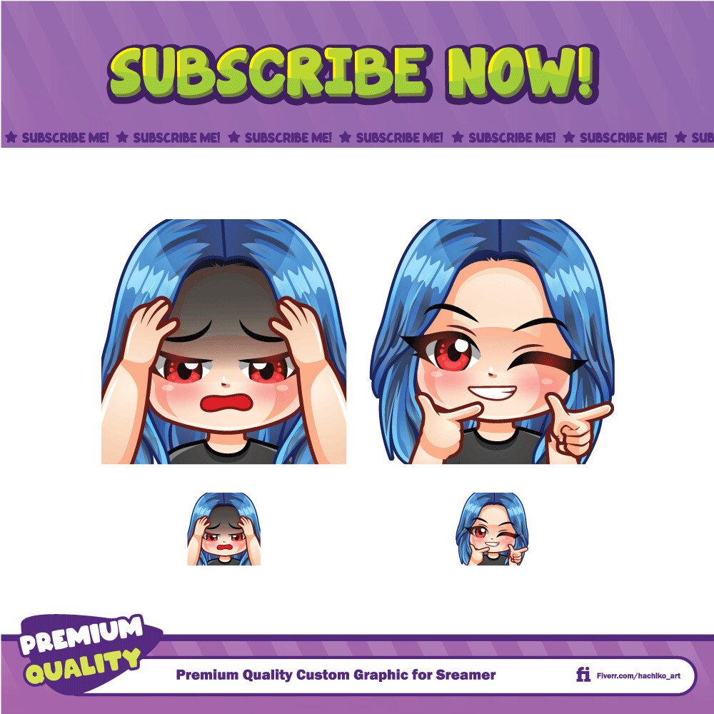 ArtStation - Blue haired girl twitch emote