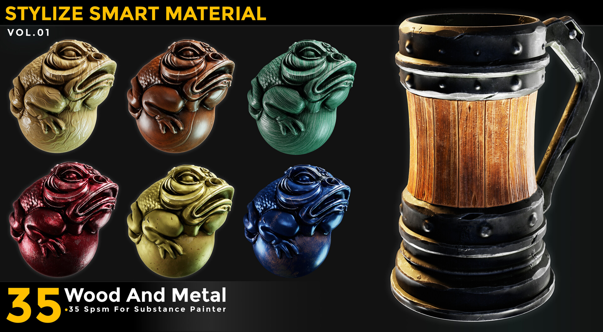 ArtStation - 35 Stylized Smart Materials Wood & Metal Vol 01