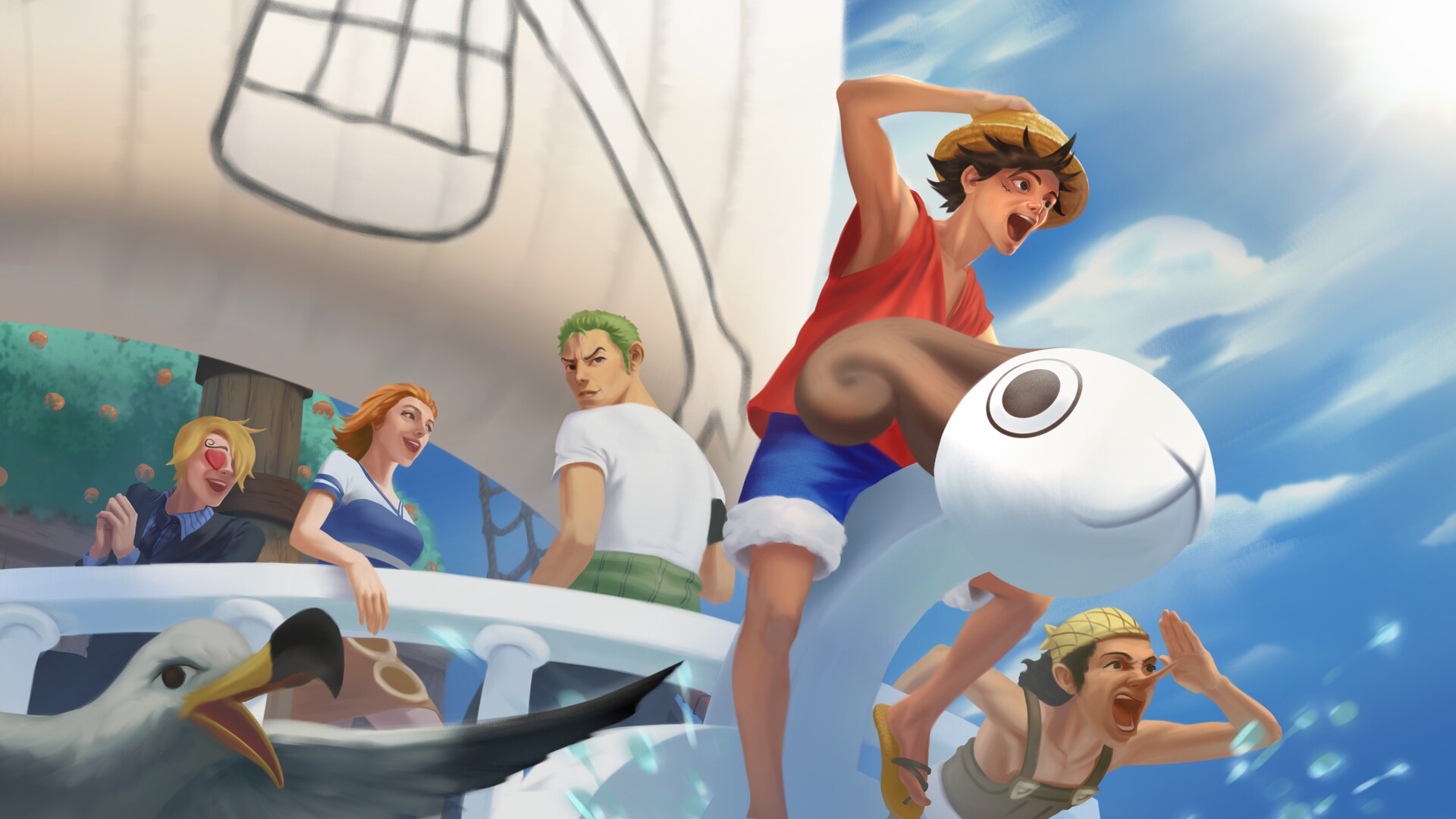 ArtStation - Straw Hat Goes to Grand Line - One Piece Fan Art