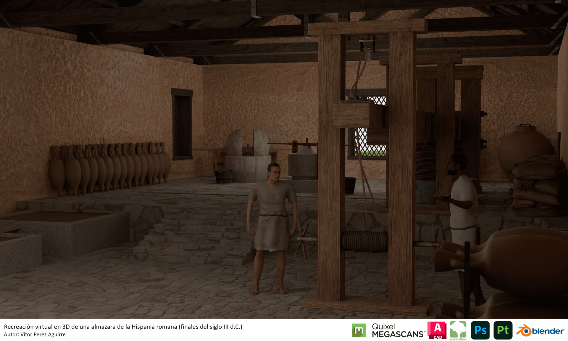 ArtStation - Recreation of the interior of a Roman oil mill at the end ...