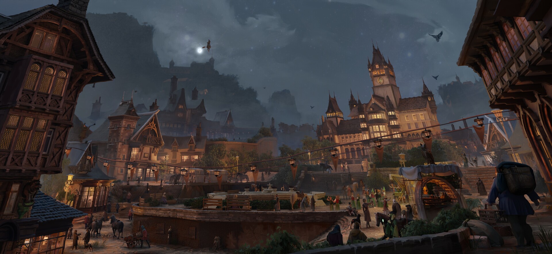 ArtStation - Medieval wizard city at night