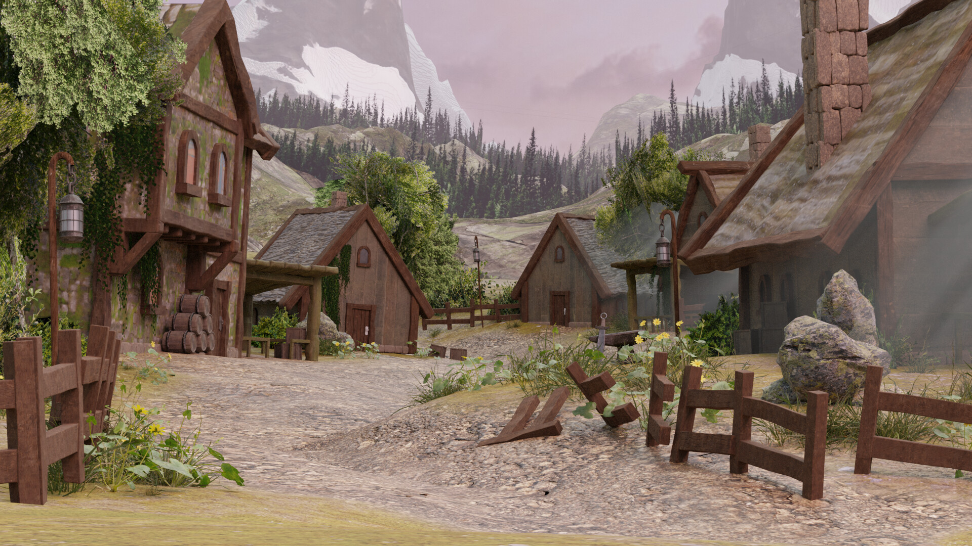 ArtStation - Mossy Village 3D Environment