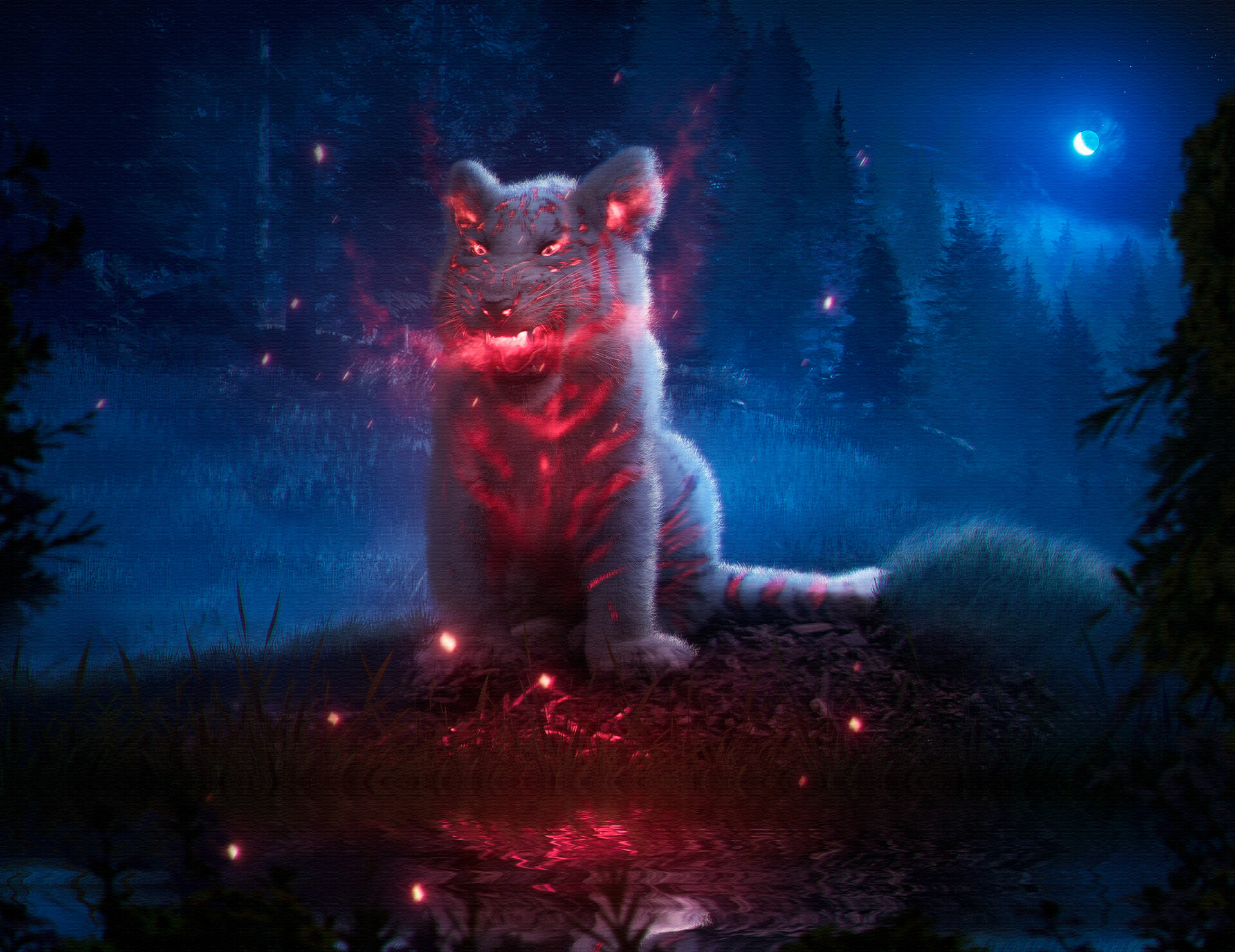 ArtStation - Flaming angry tiger cub