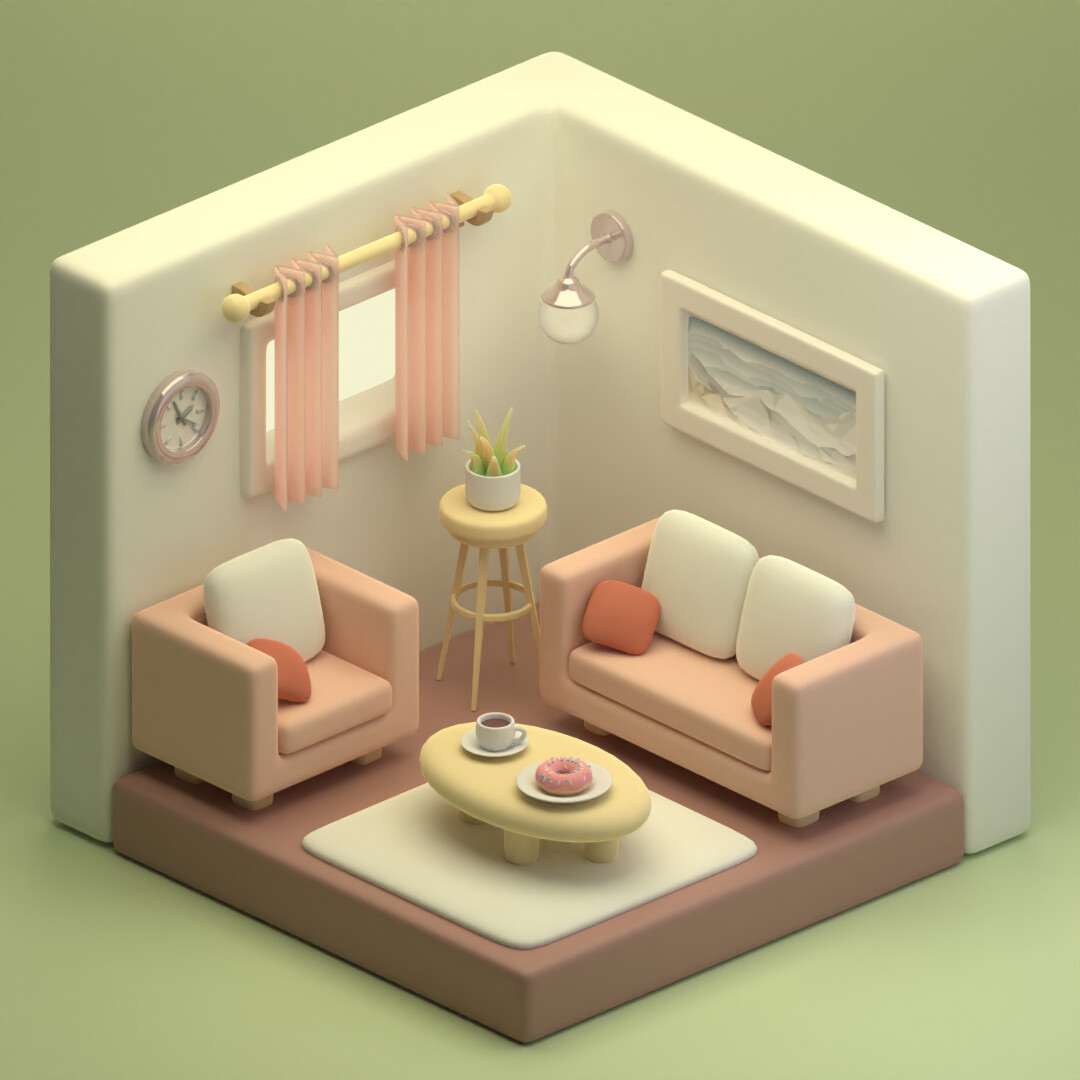 ArtStation - 3D isometric "Living room"