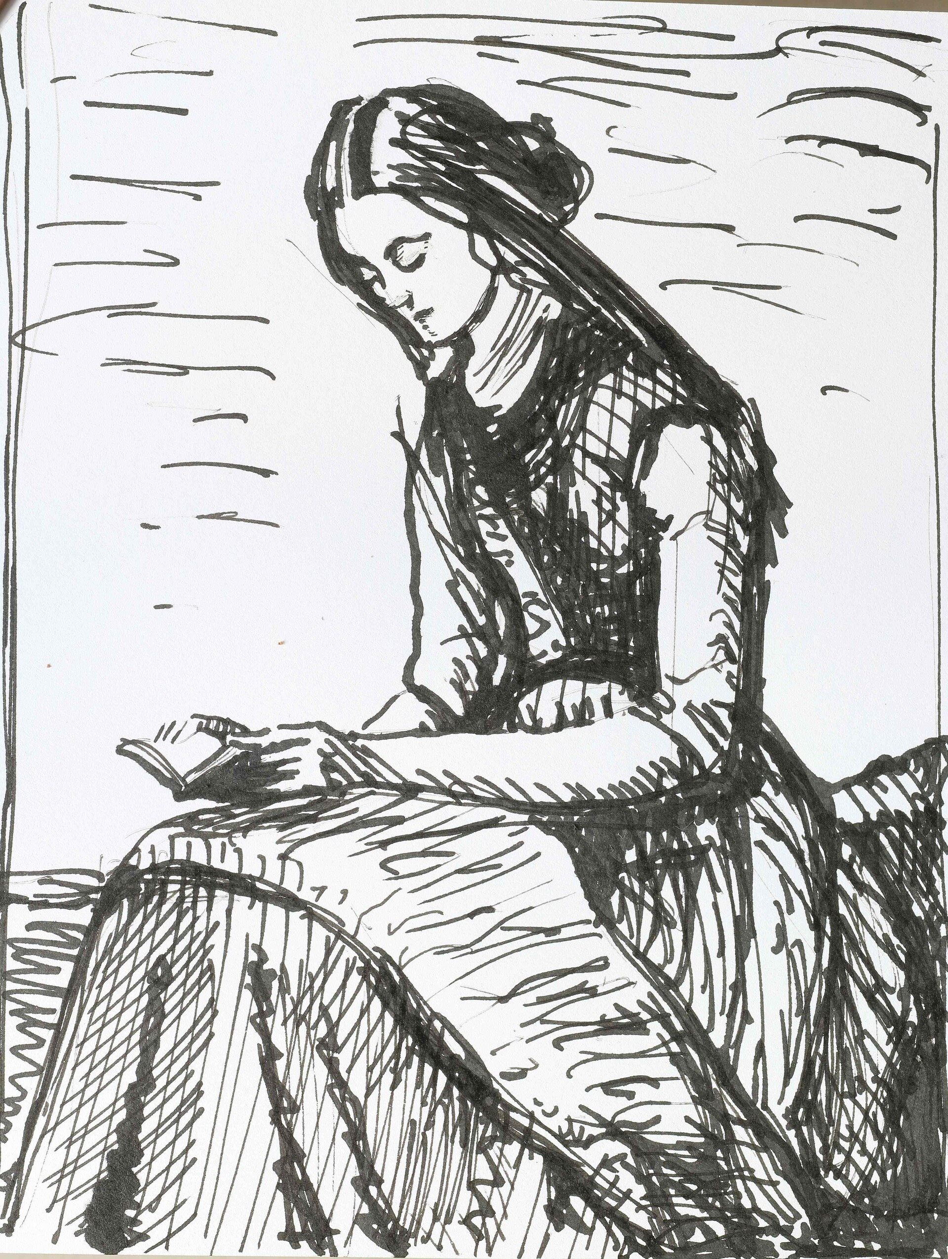 ArtStation - Drawing based on a painting by Corot 'Girl Reading'