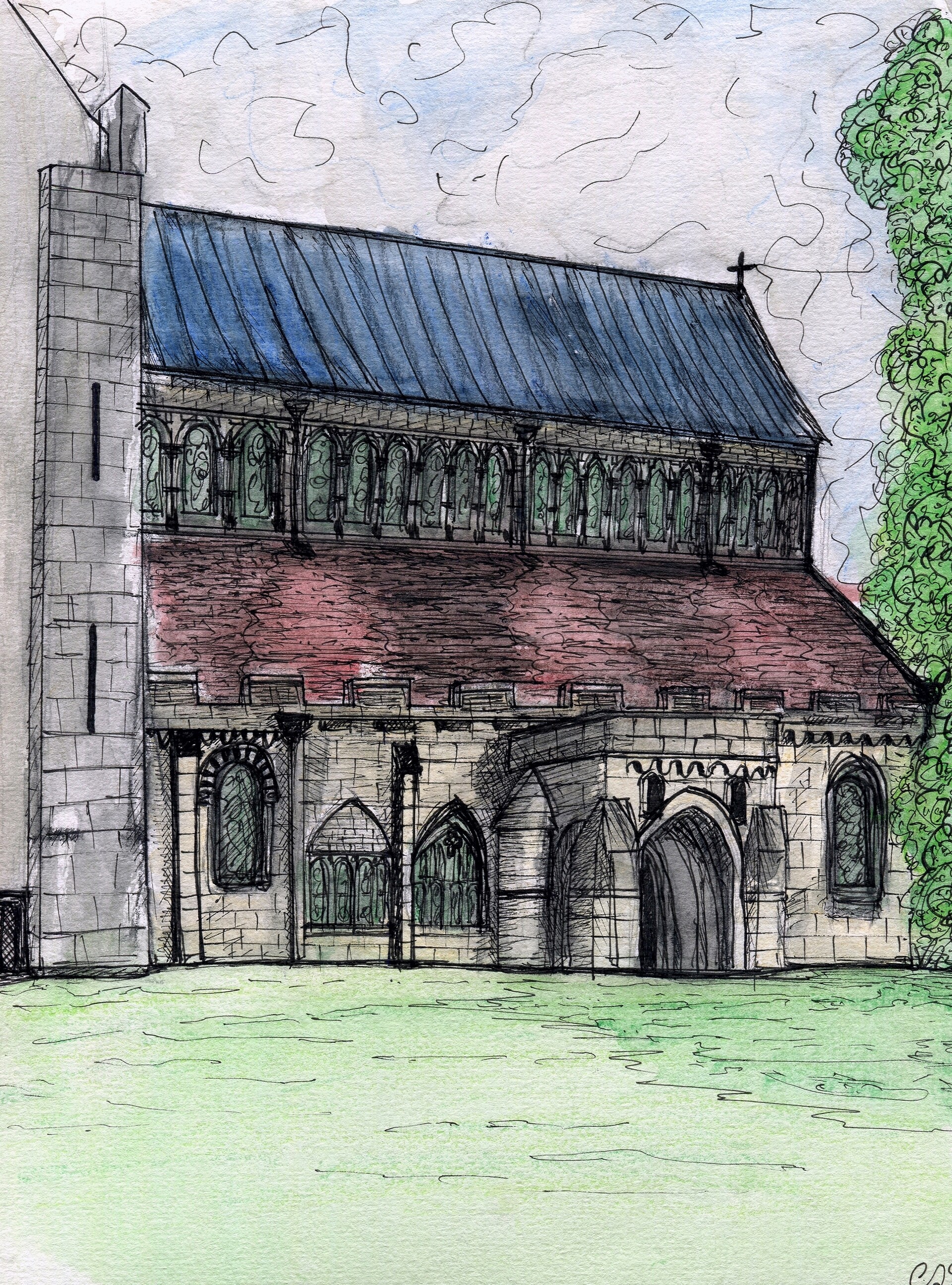 ArtStation - Abbey Watercolour & Ink Drawing Perspective