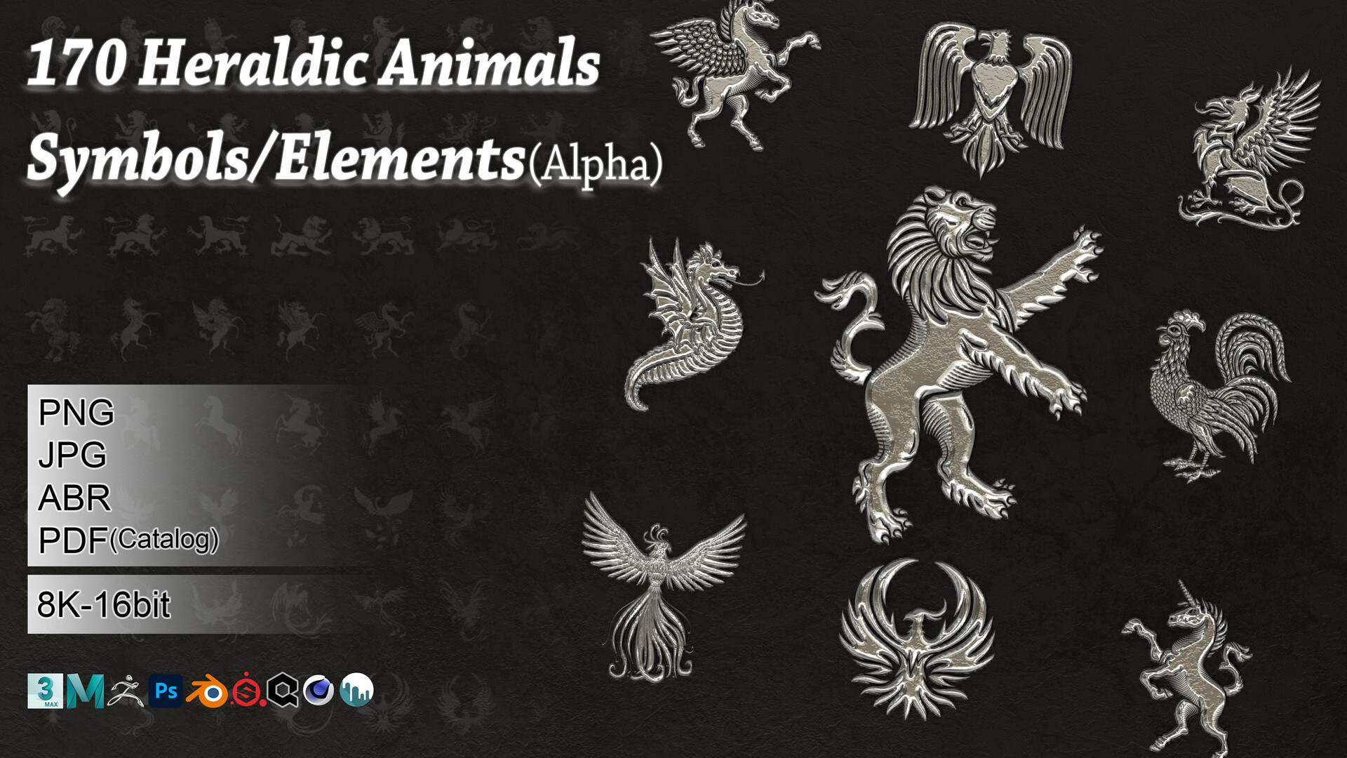 ArtStation - 170 Heraldic Animals Symbols/Elements (Alpha,Brush)
