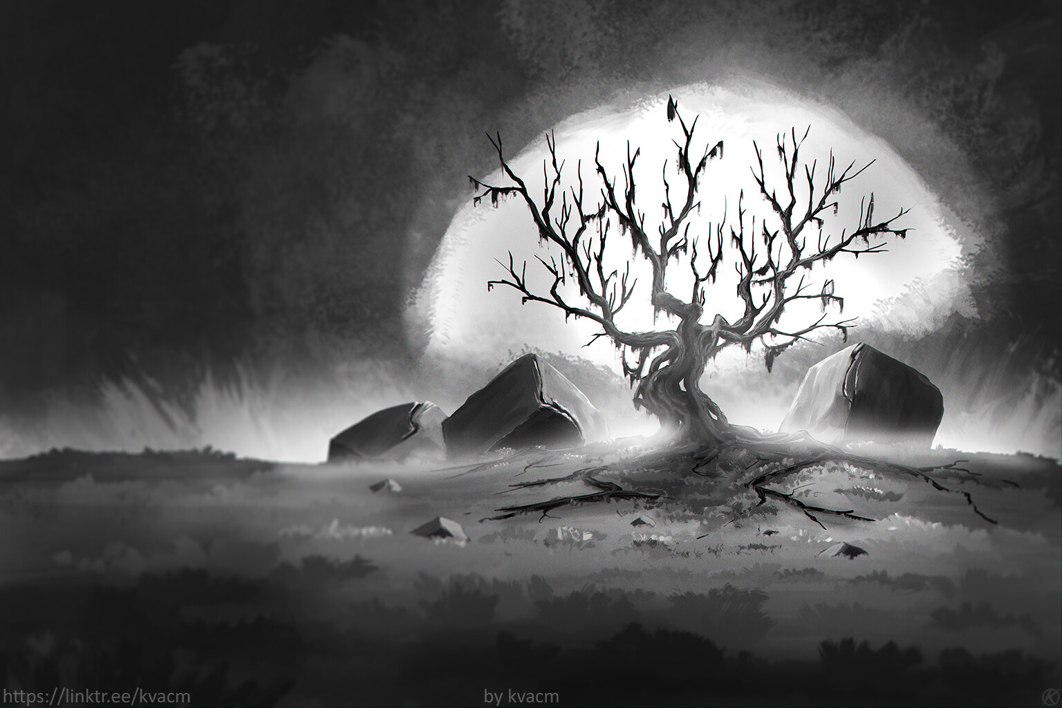 dark night tree drawing