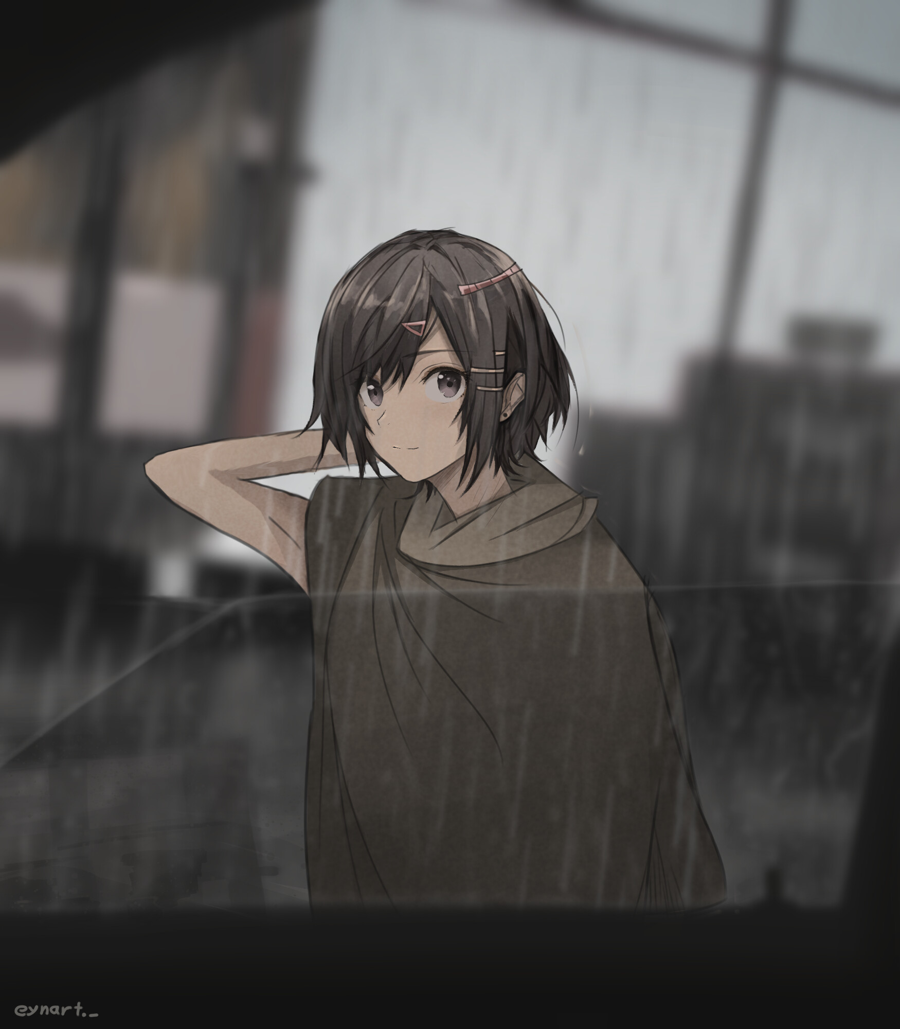 ArtStation - Anime girl in rainy night