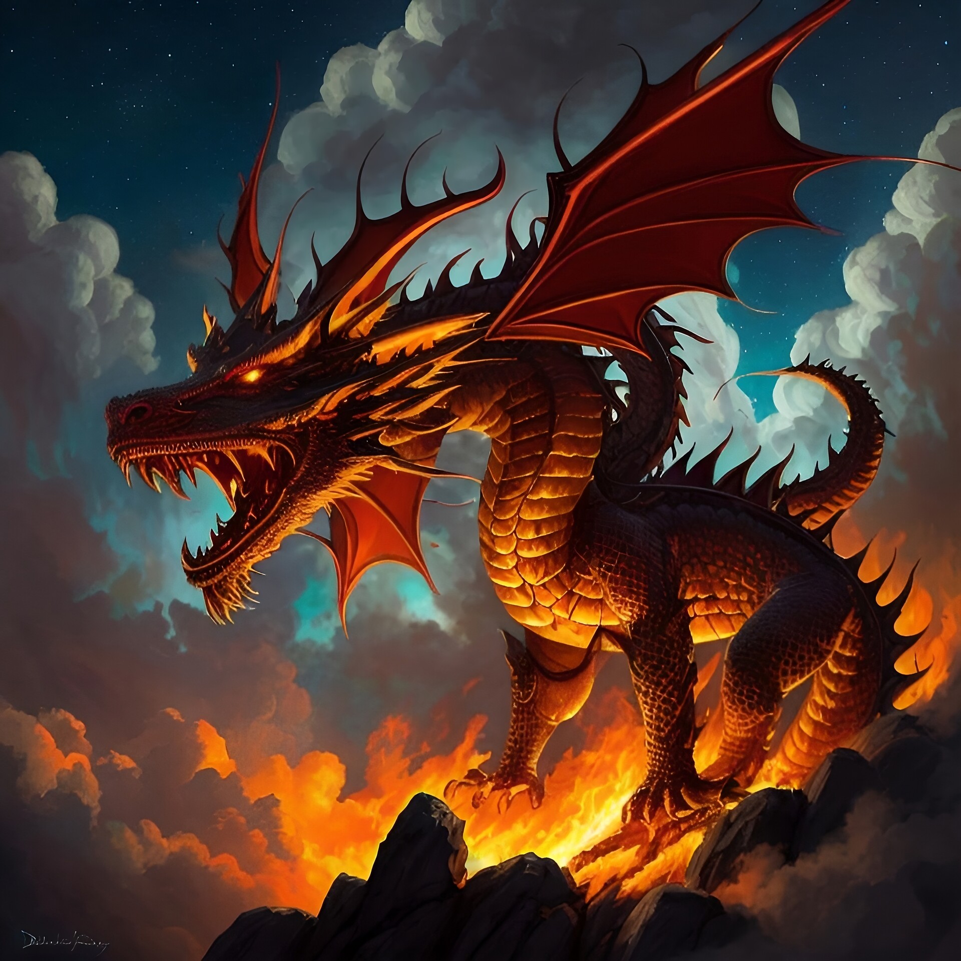 ArtStation - Chinese dragons in the sky above clouds