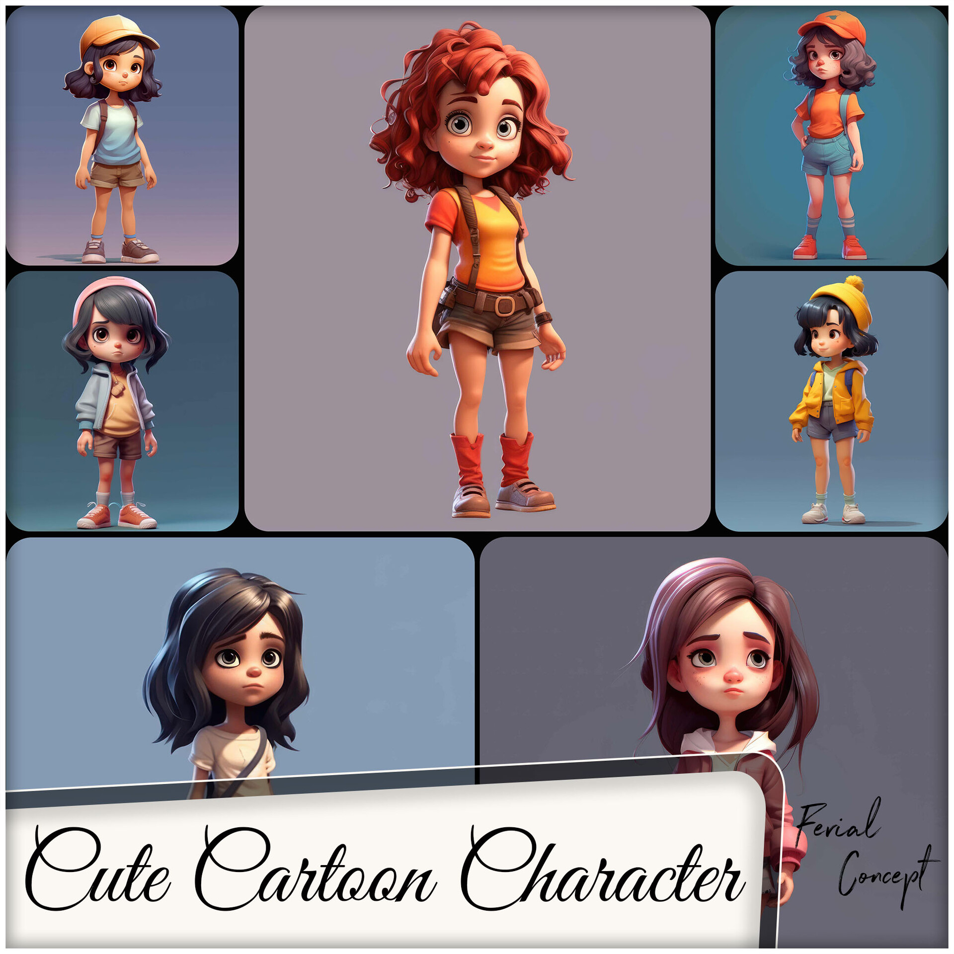 Ferial Concept - 🔹200 Cute Cartoon Character Reference Image Pack v.1