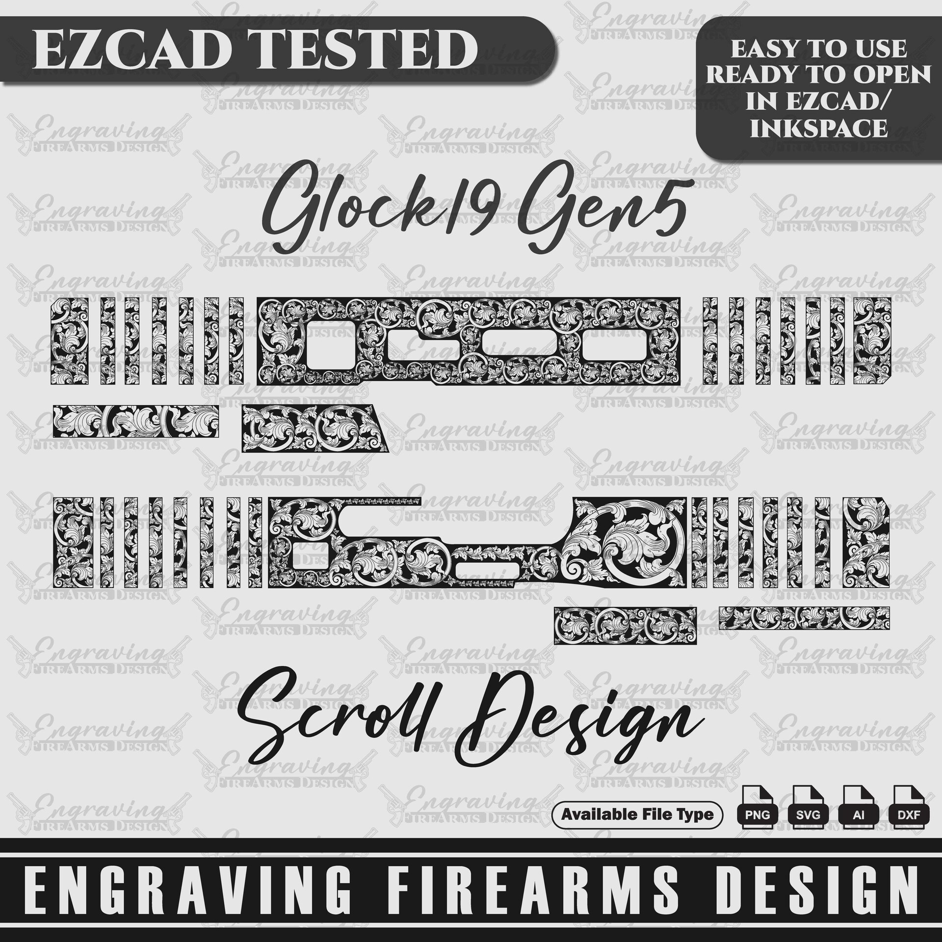 ArtStation - Engraving Firearms Deisign Glock19 Gen5 Scroll Work Design