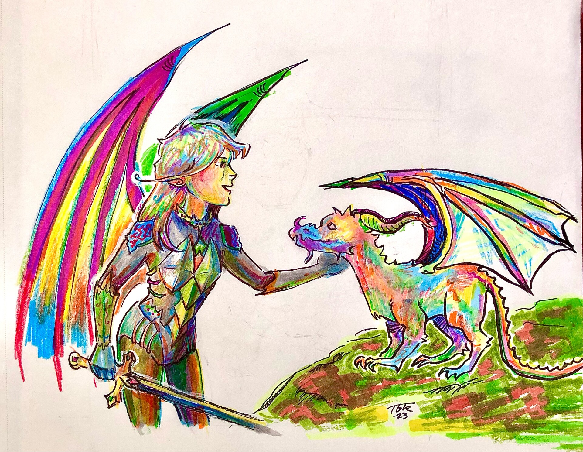 ArtStation - Elven warrior befriends a dragon