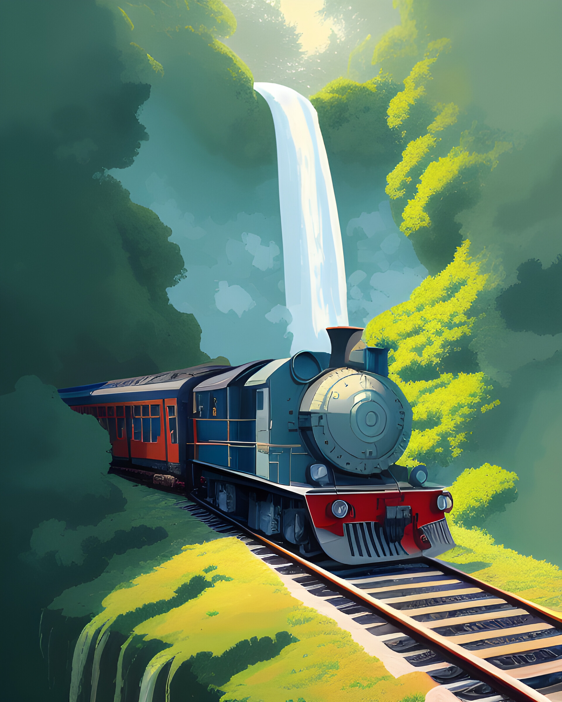 ArtStation - Train and Waterfall