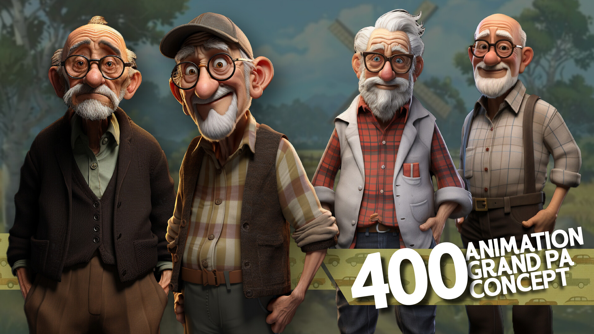 3D Mah Studio - 400 Animation Grandpa Concept _ VOL 1 _ Character Reference