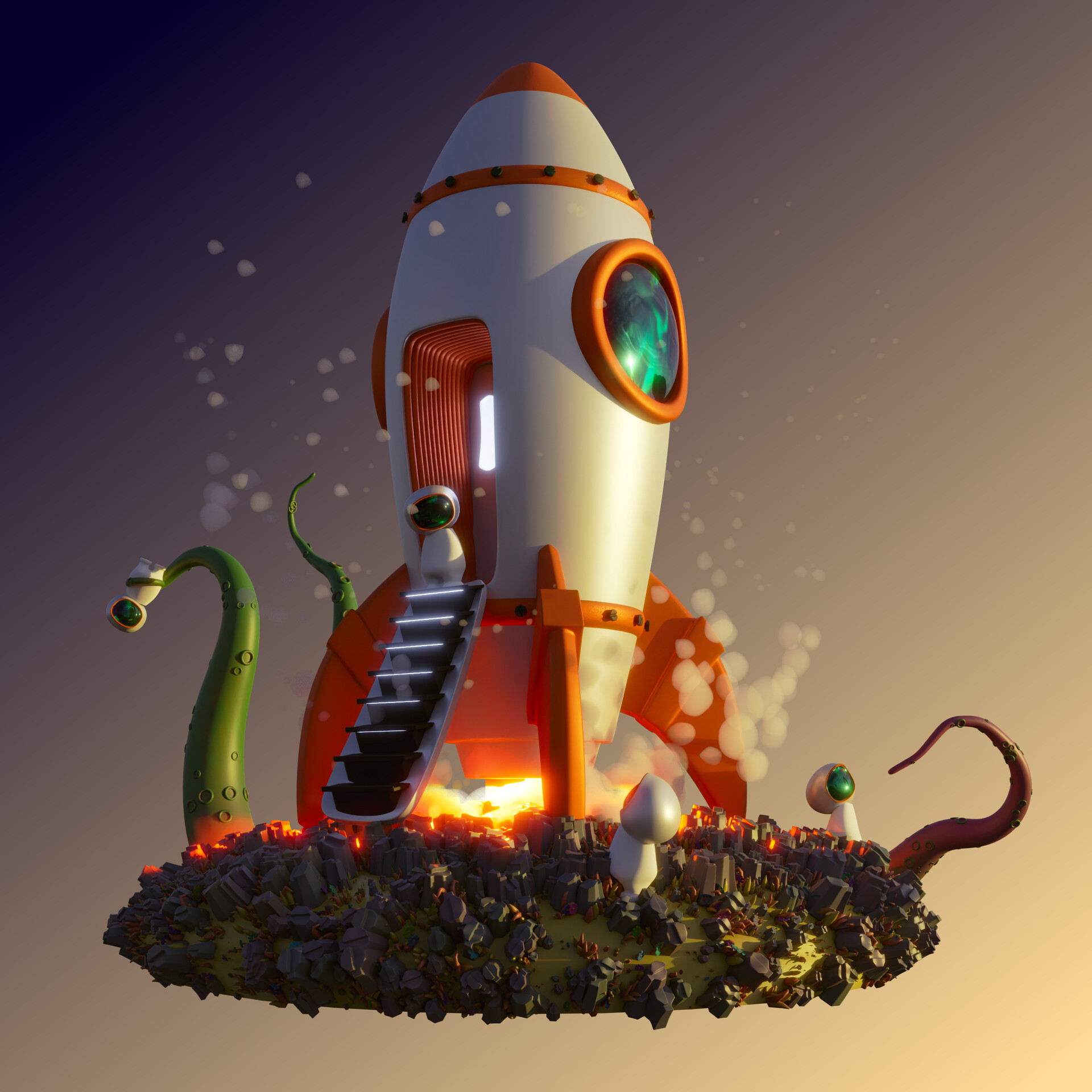ArtStation - Rocket with alien octapus