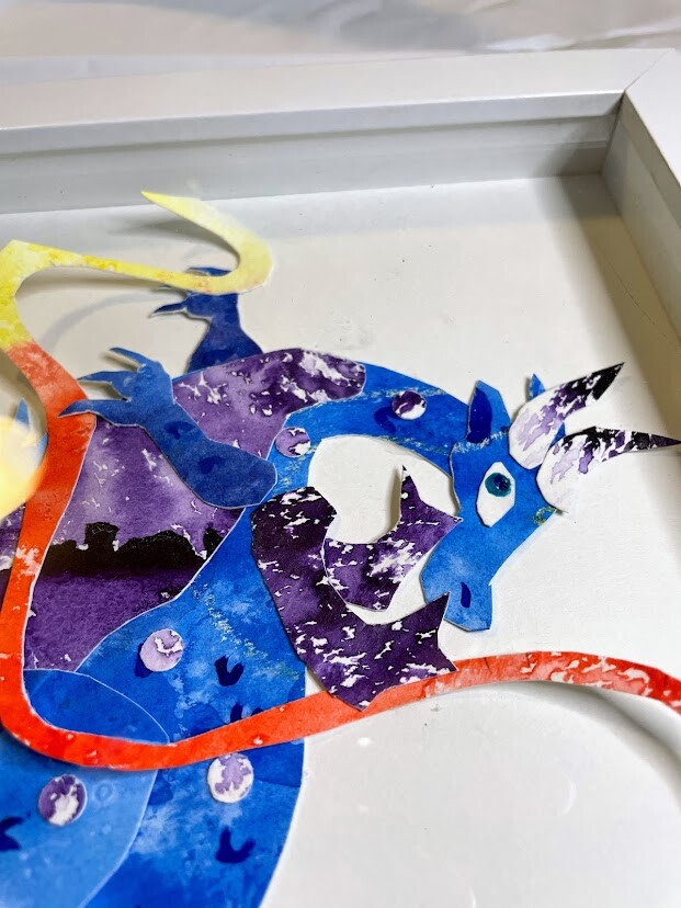 Fig And Fable - Blue Dragon Collage Yellow Ribbon