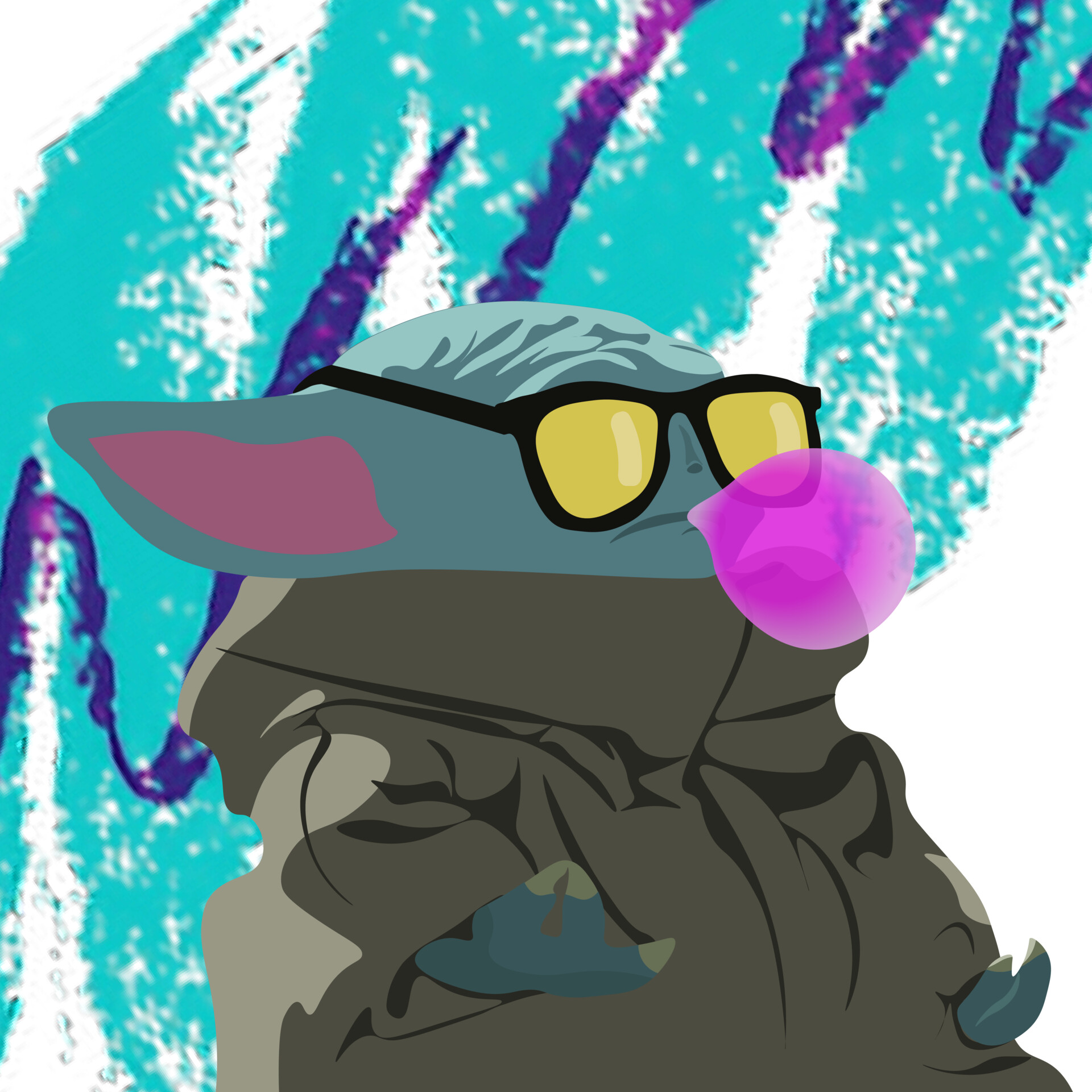 Open Studios - Vaporwave Baby Yoda (Grogu) Fan Art