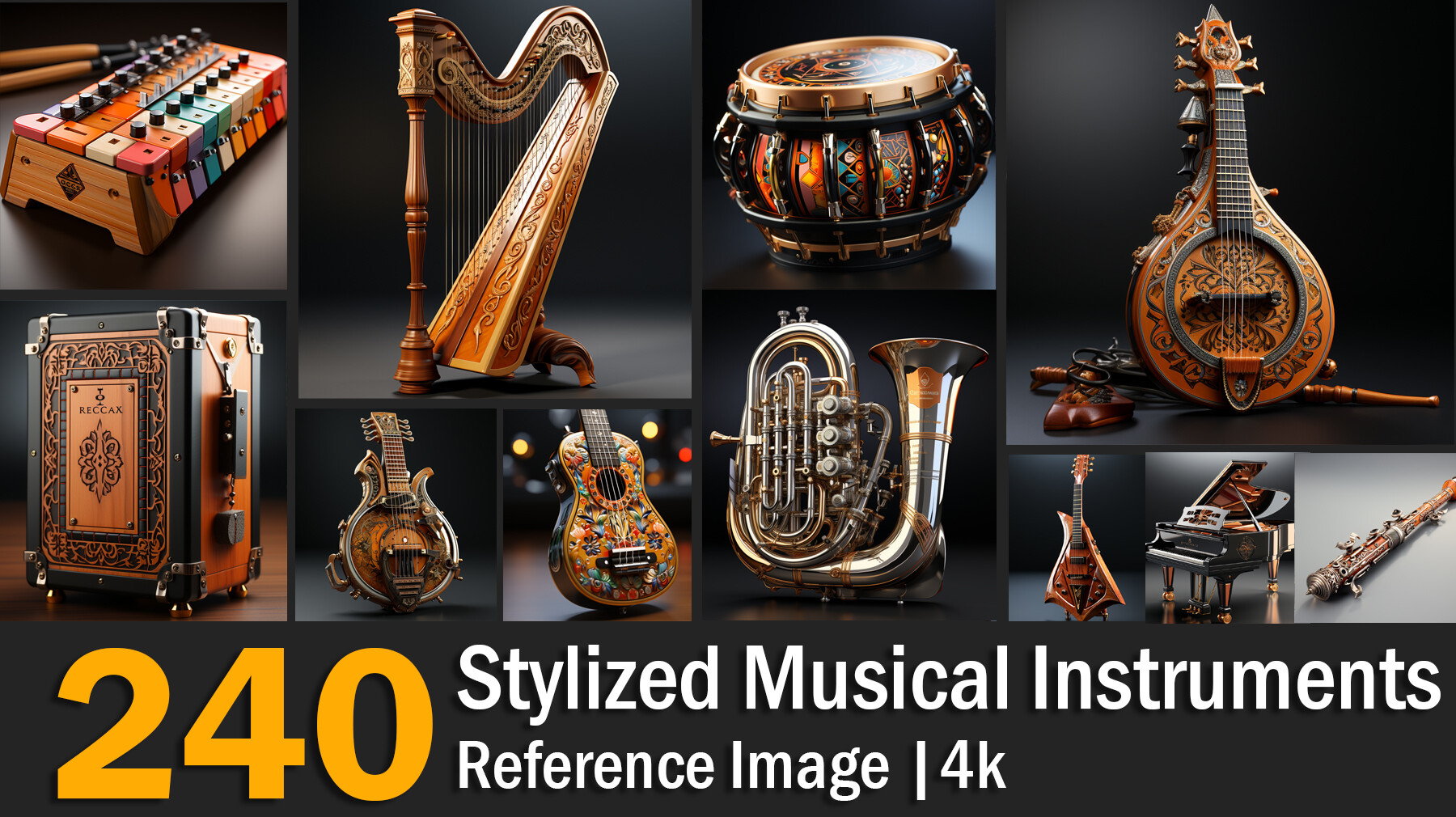 Lumière - Stylized Musical Instruments | Reference Images | 4K