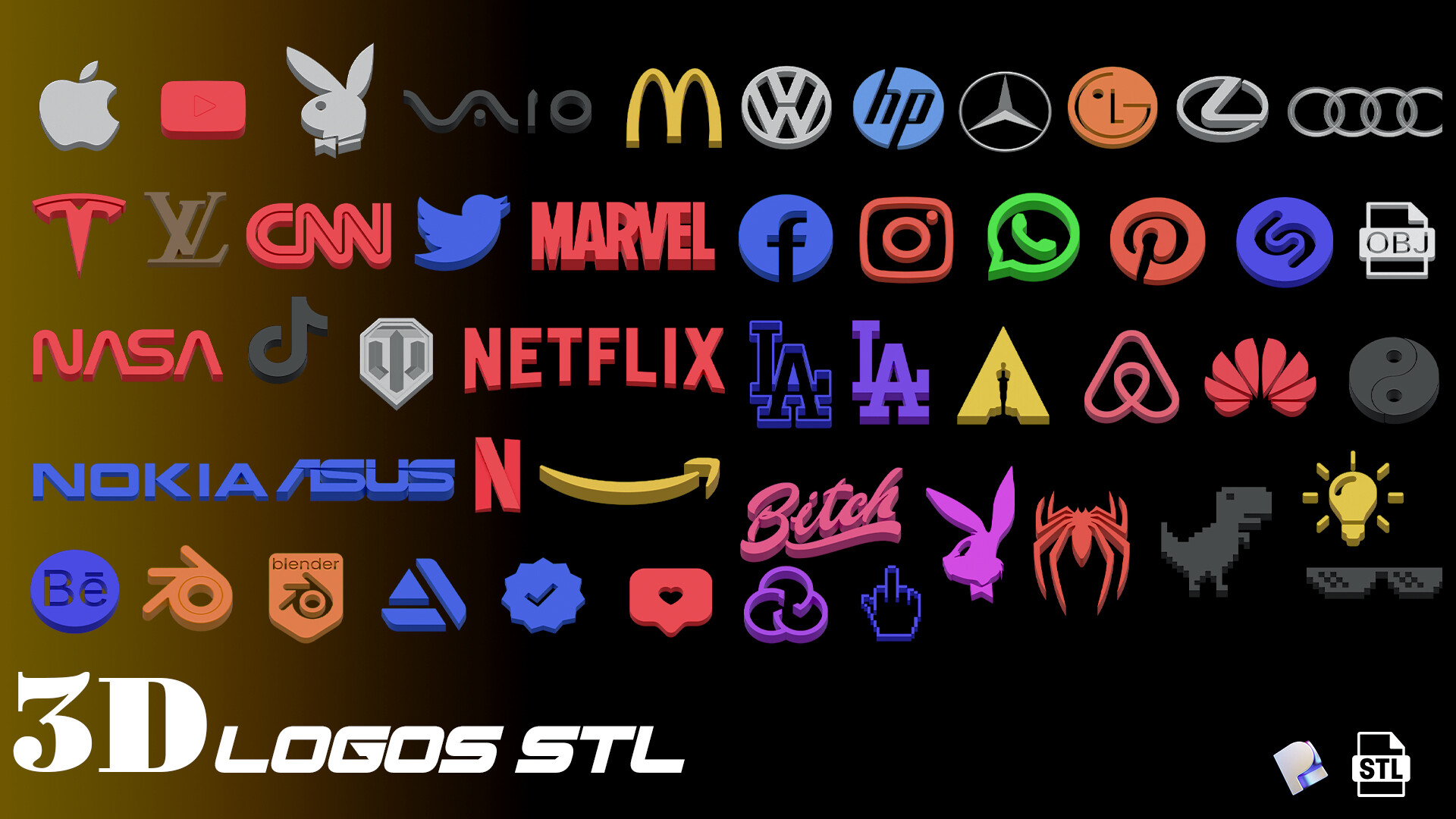 ArtStation - 3D 50 LOGOS STL BLENDFILES