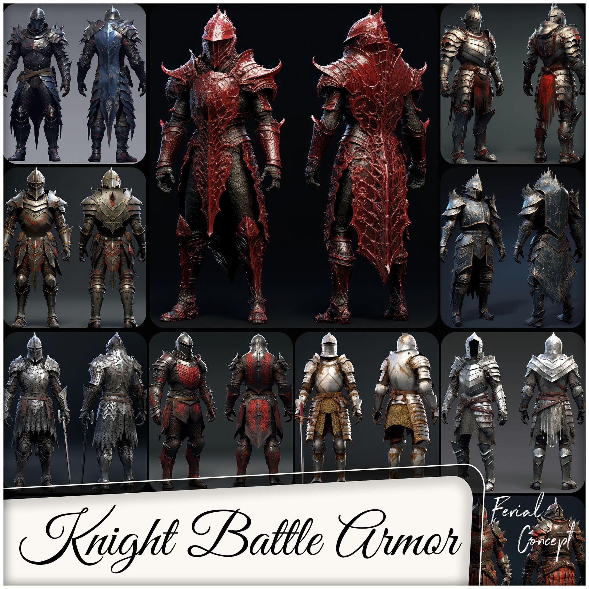 Ferial Concept - 🔹220 Knight Battle Armor Reference Image Pack v.1