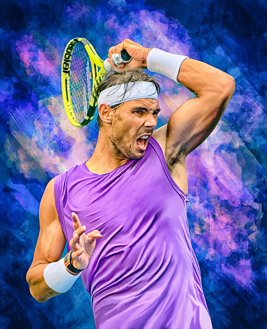 Sam Brannan - Rafael Nadal plays forehand. US Open 2019. Digital artwork poster. Tennis fan art ...