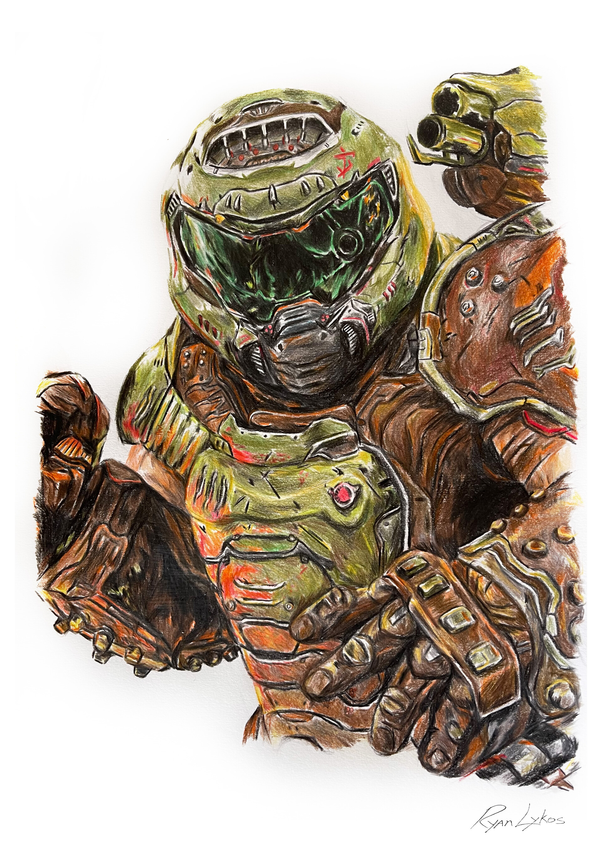 ArtStation - DOOM Slayer Artwork | Coloured pencils