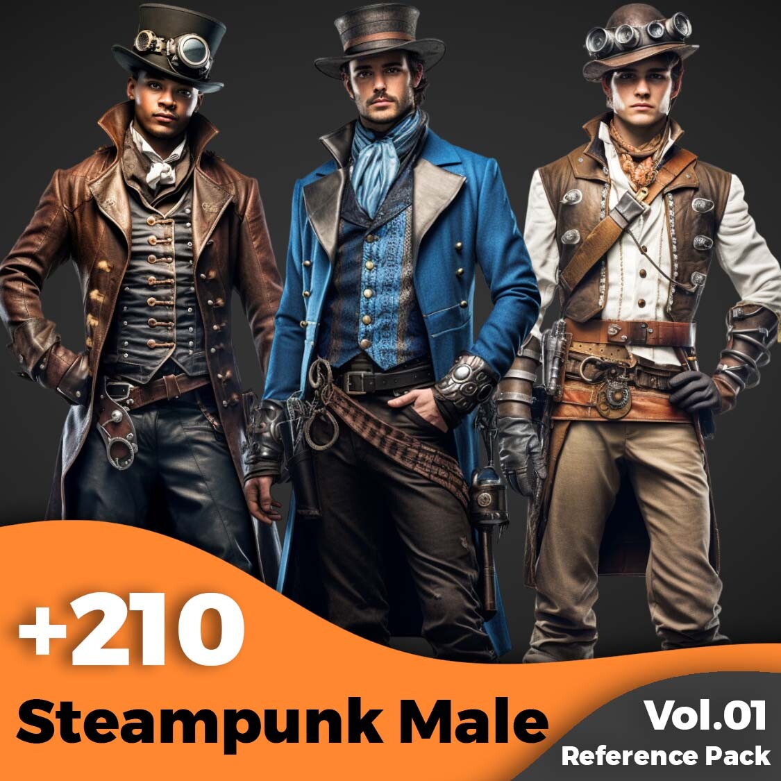 Concept Art - +210 Steampunk Male Character Concept (4k)