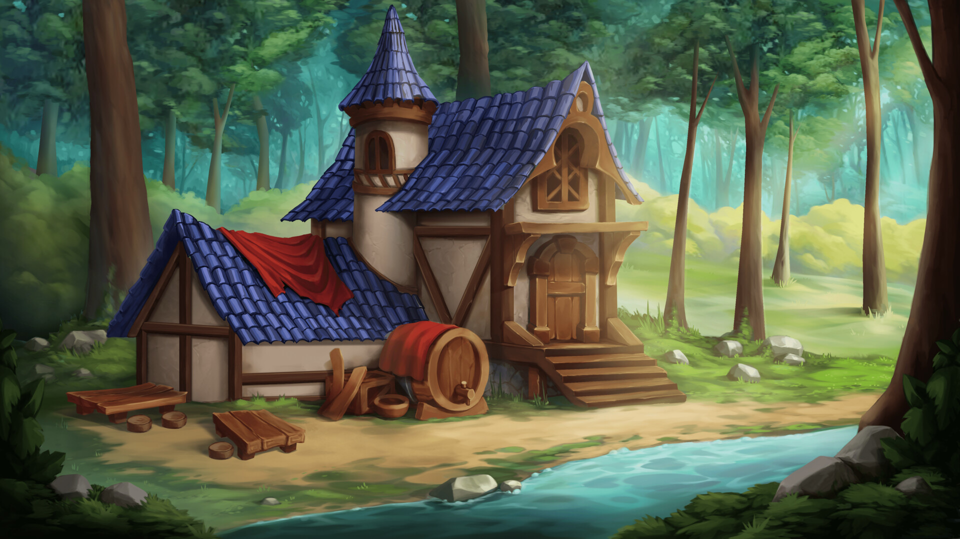 ArtStation - "Tavern in the forest" environment concept art
