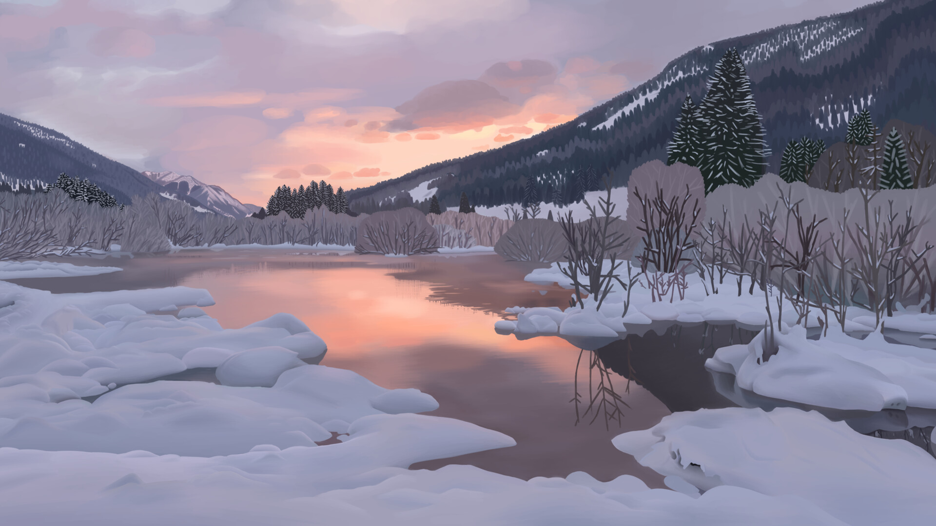 ArtStation - Snowy Lake