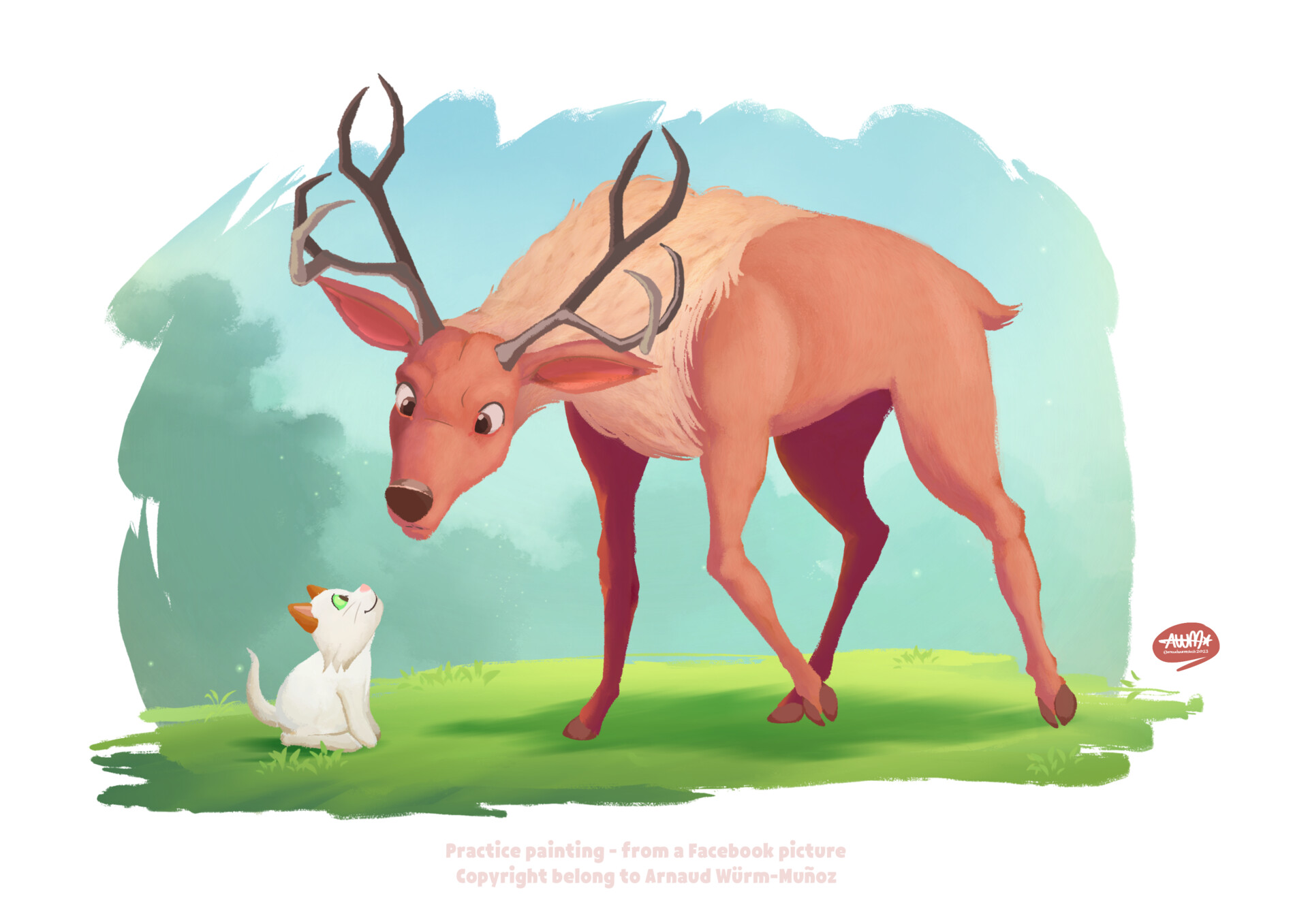 ArtStation - Deer and cat - illustration practice