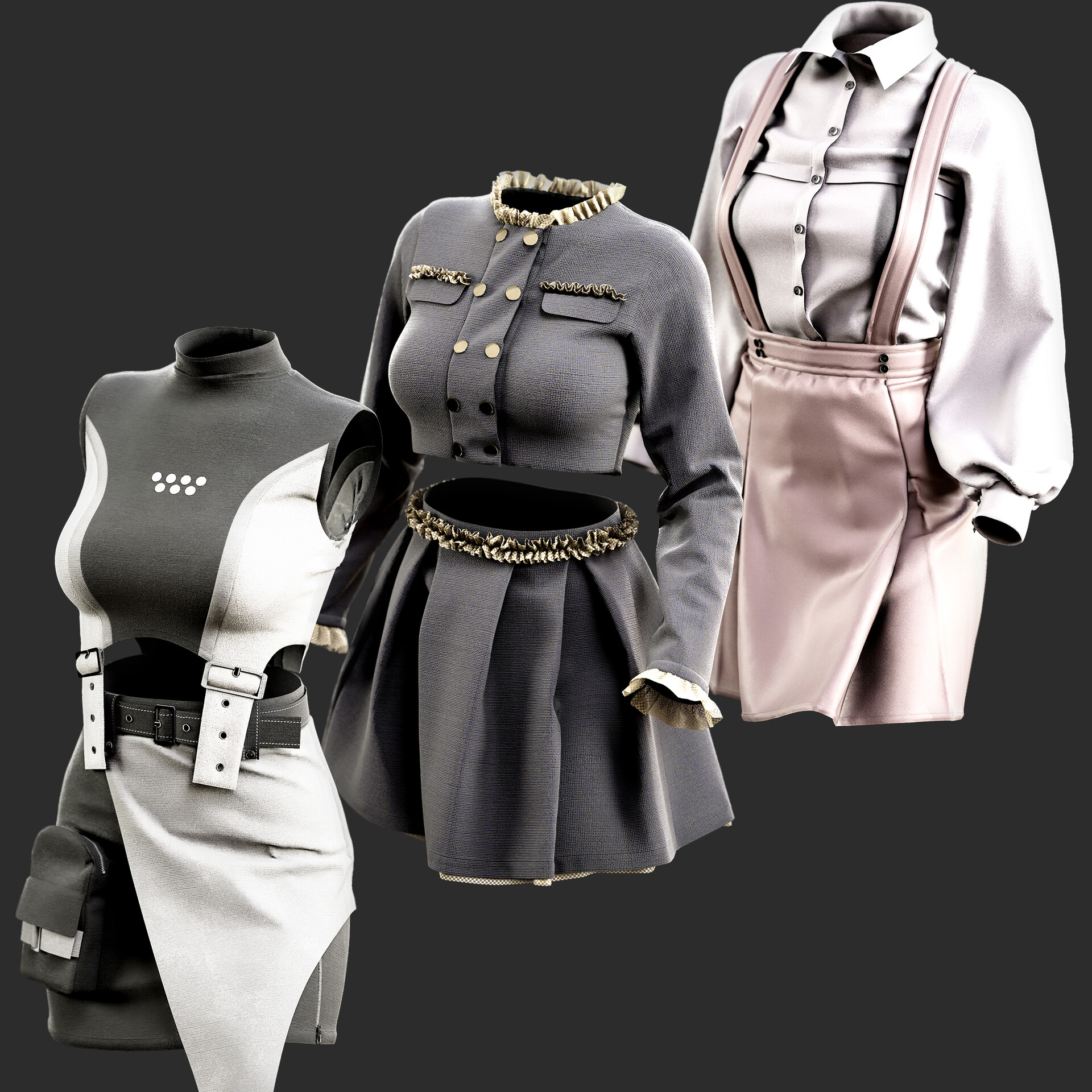 ArtStation - 3 Girl's Outfit 002 / /Marvelous Designer / 4k Textures/Smart material