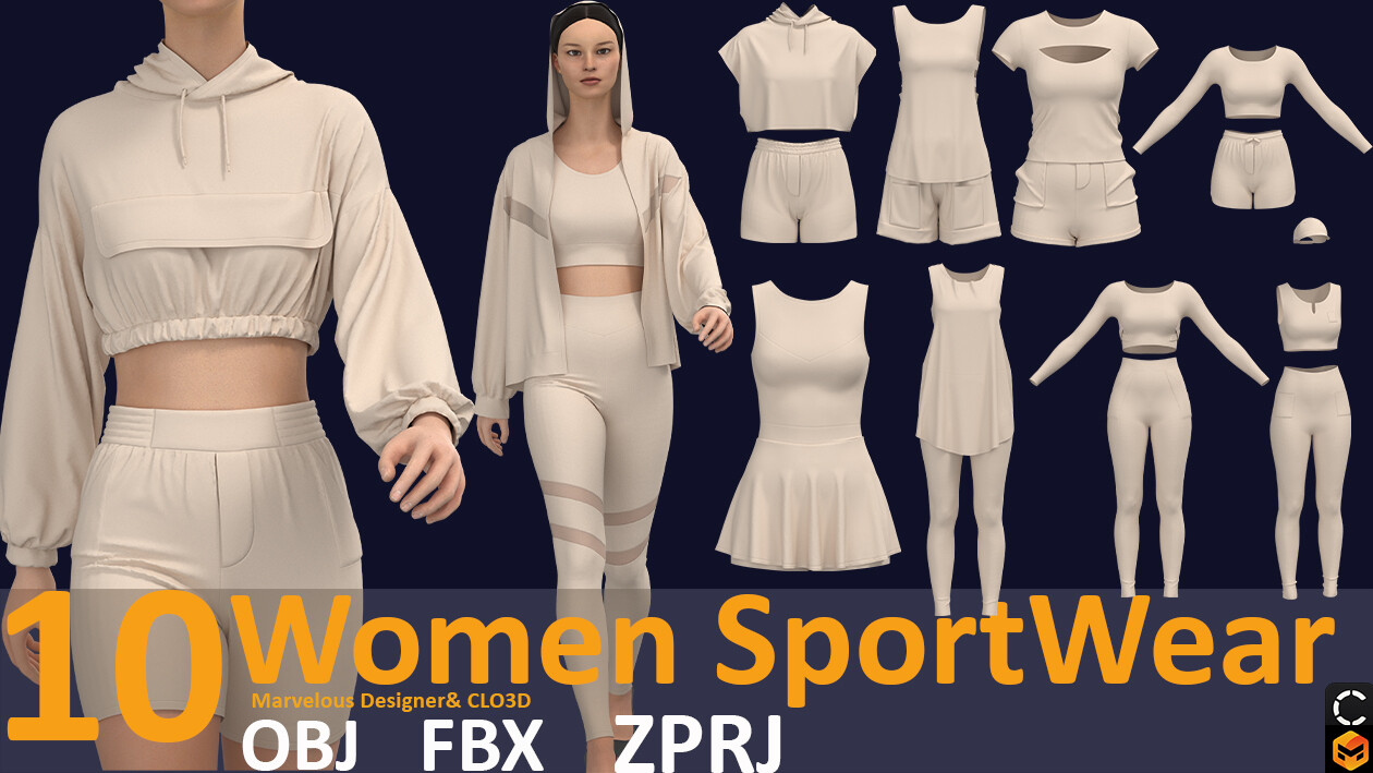 ArtStation - 10 basic women Sport wear Zprj, OBJ, FBX