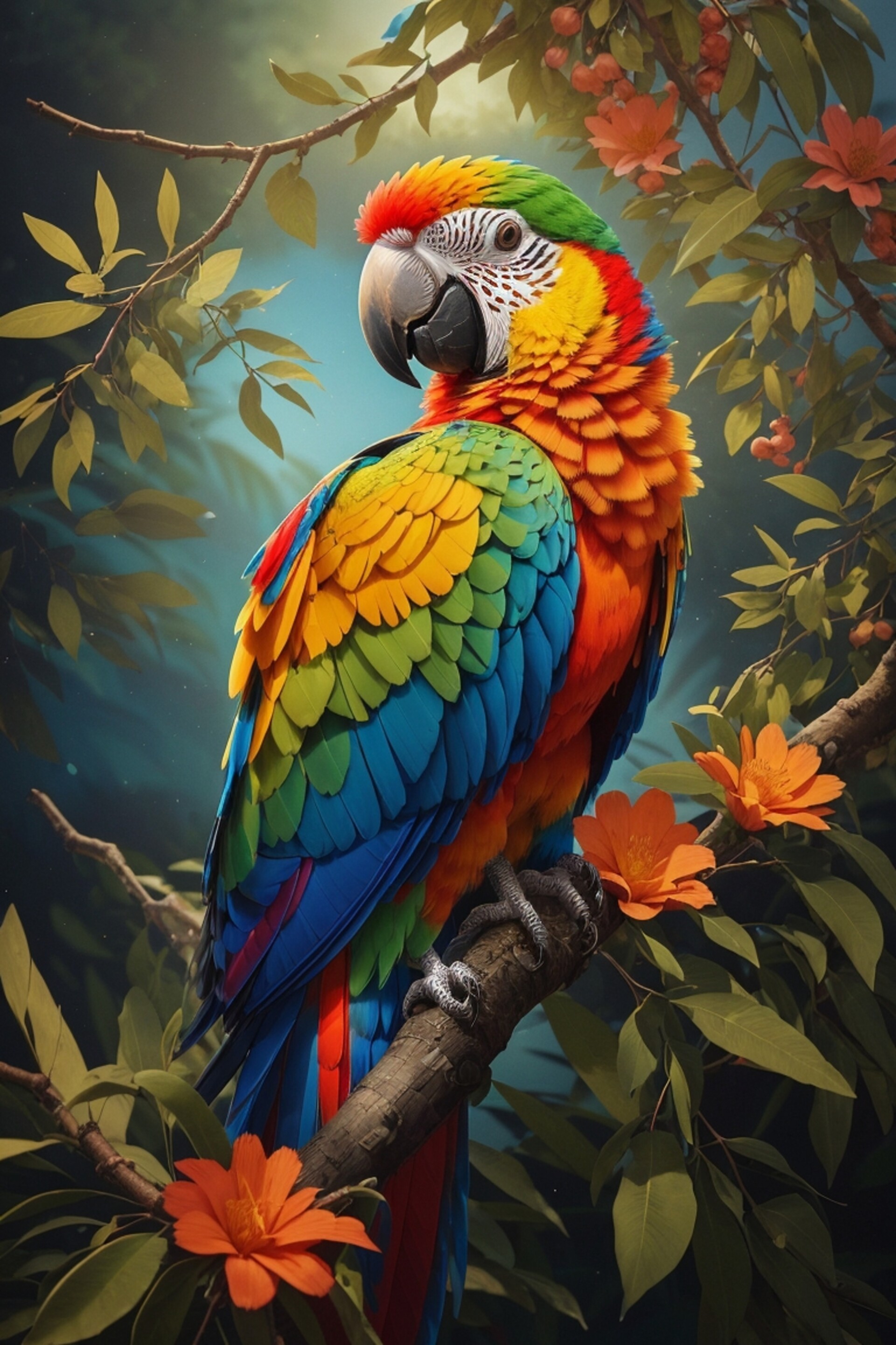 ArtStation - A parrot perched on the branch