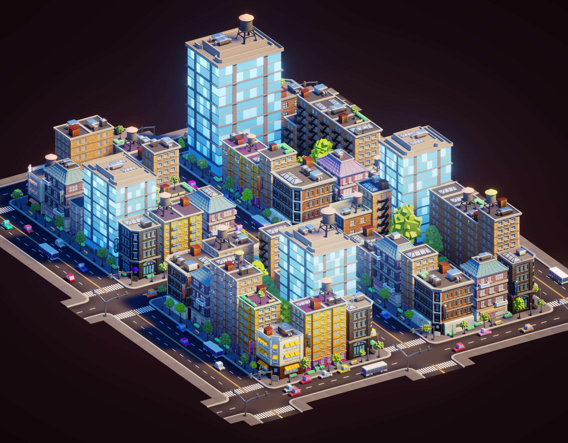 ArtStation - Cubic city Day/Night 🏡🏢🚗
