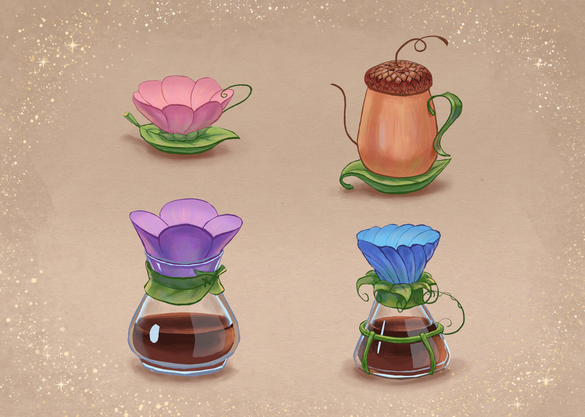 ArtStation - Fantasy coffee set 🧚🏻‍♀️💐