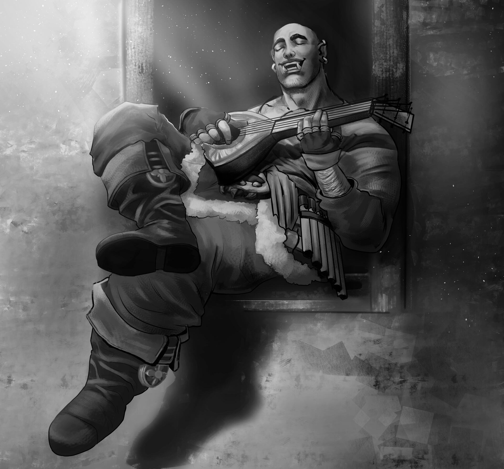 ArtStation - Bard Orc B&W