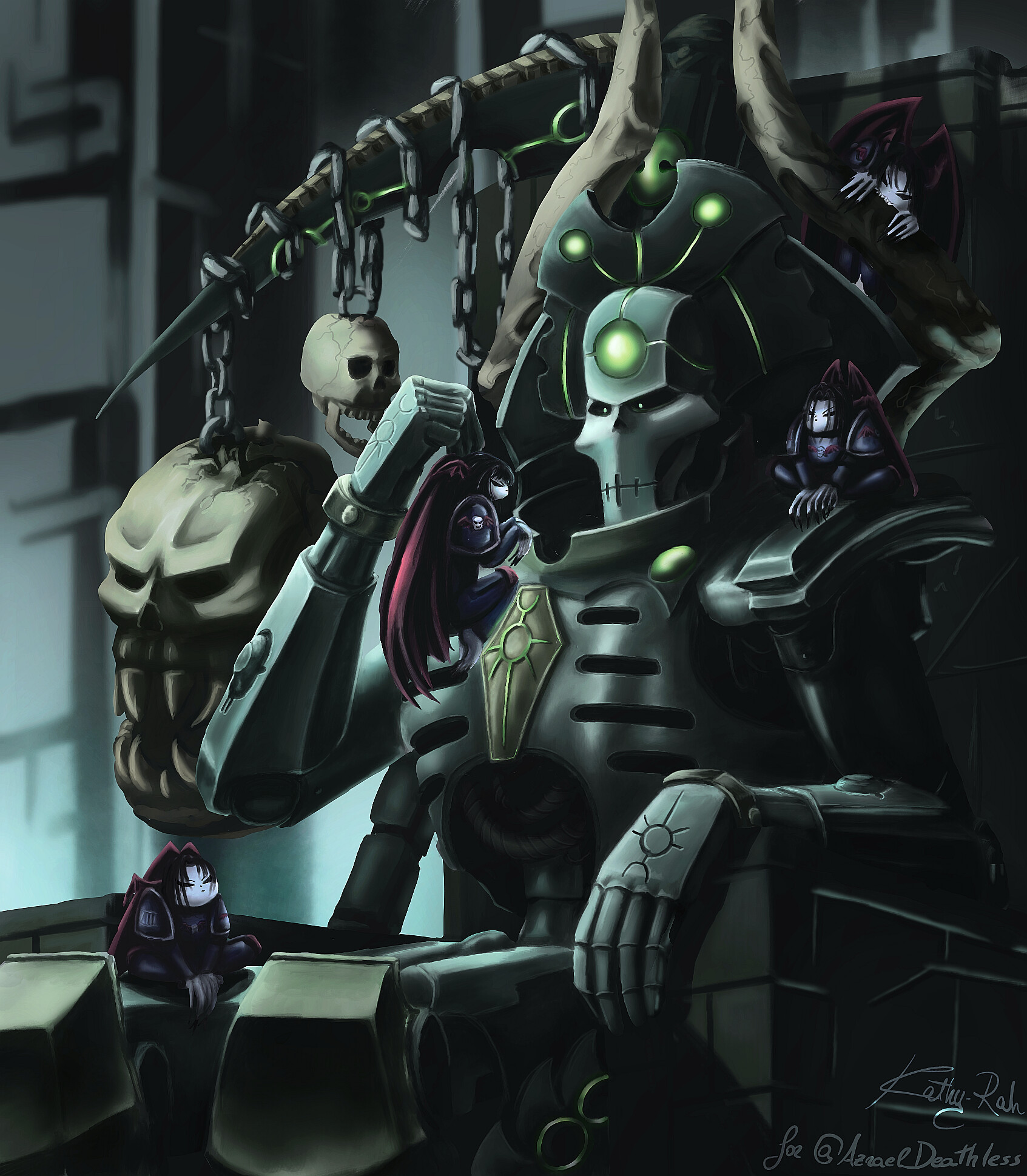 ArtStation - The Overlord and the baby raptors