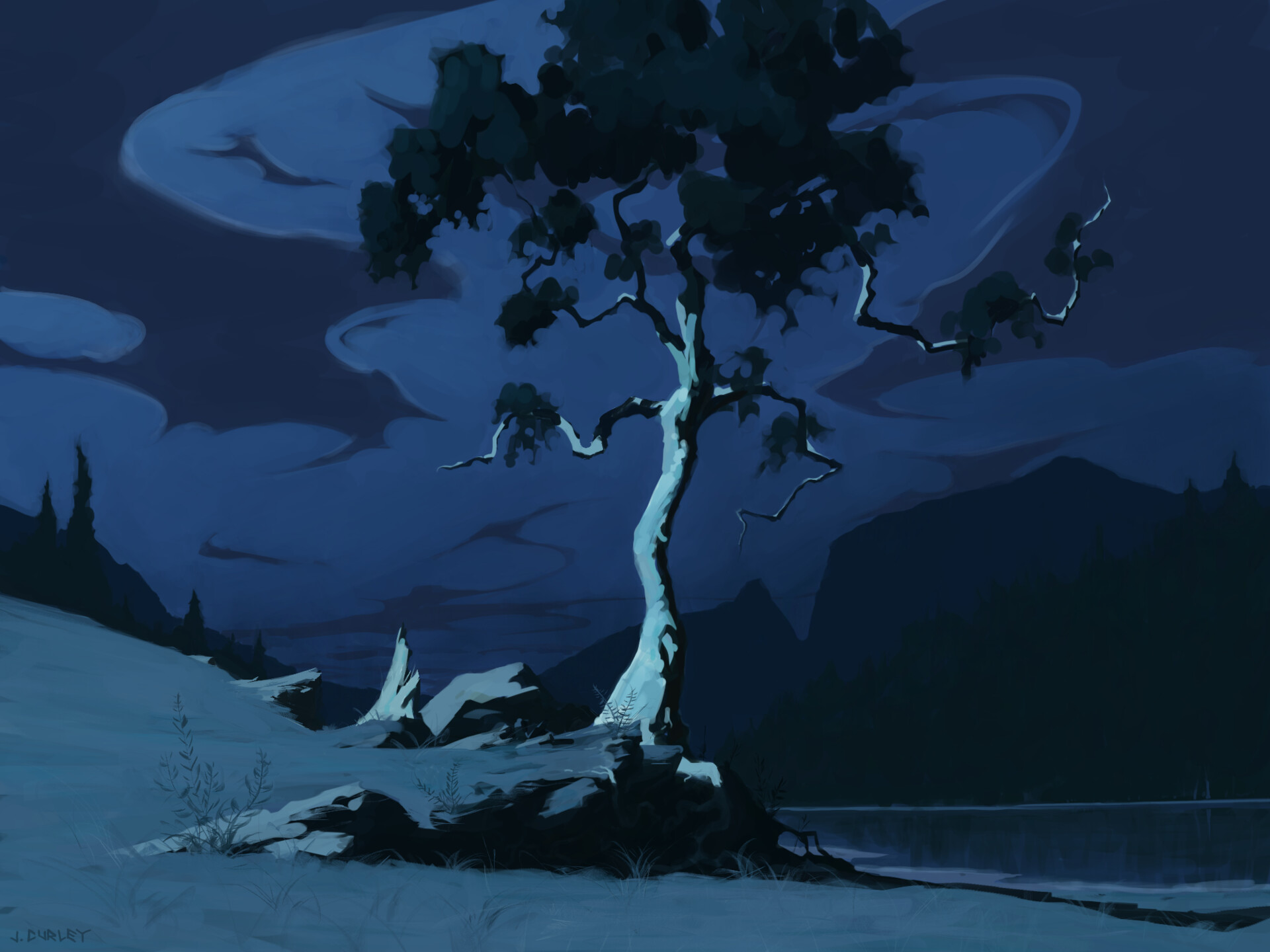 ArtStation - Tree in Moonlight