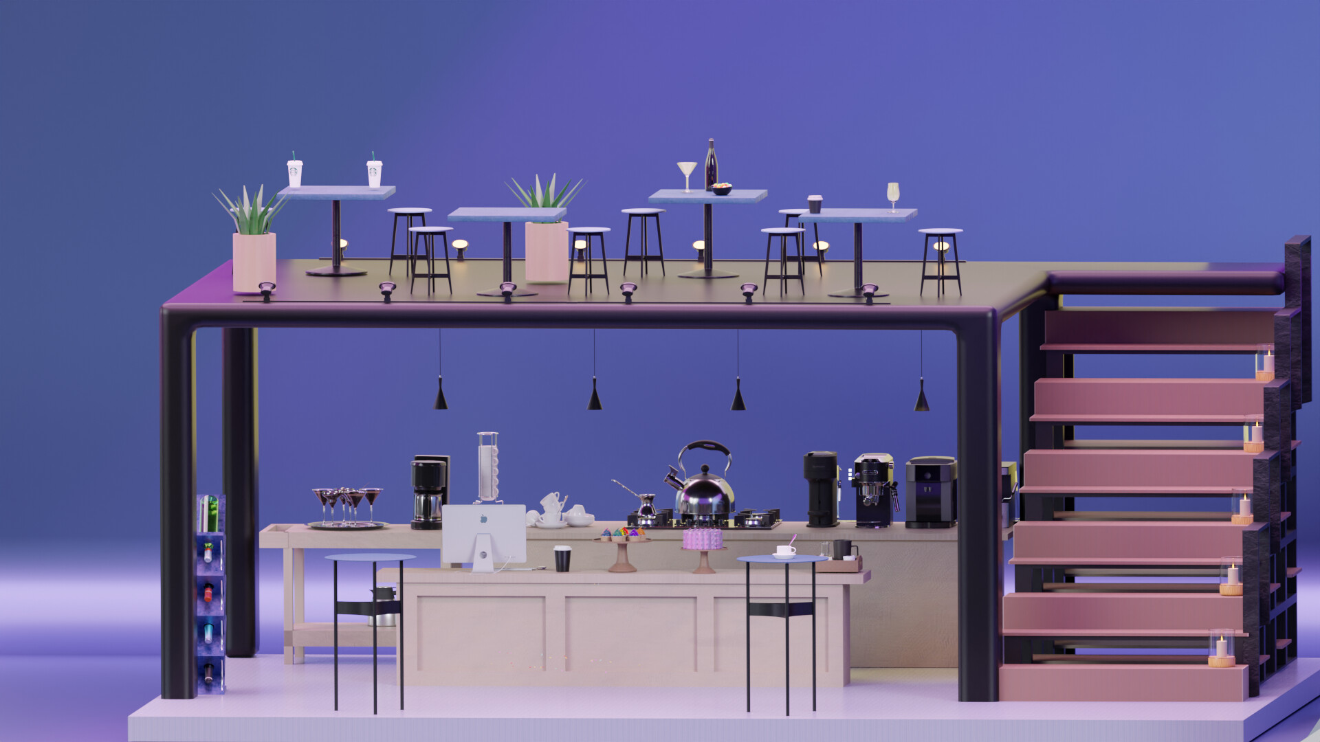ArtStation - Coffee shop modeled in 3D.