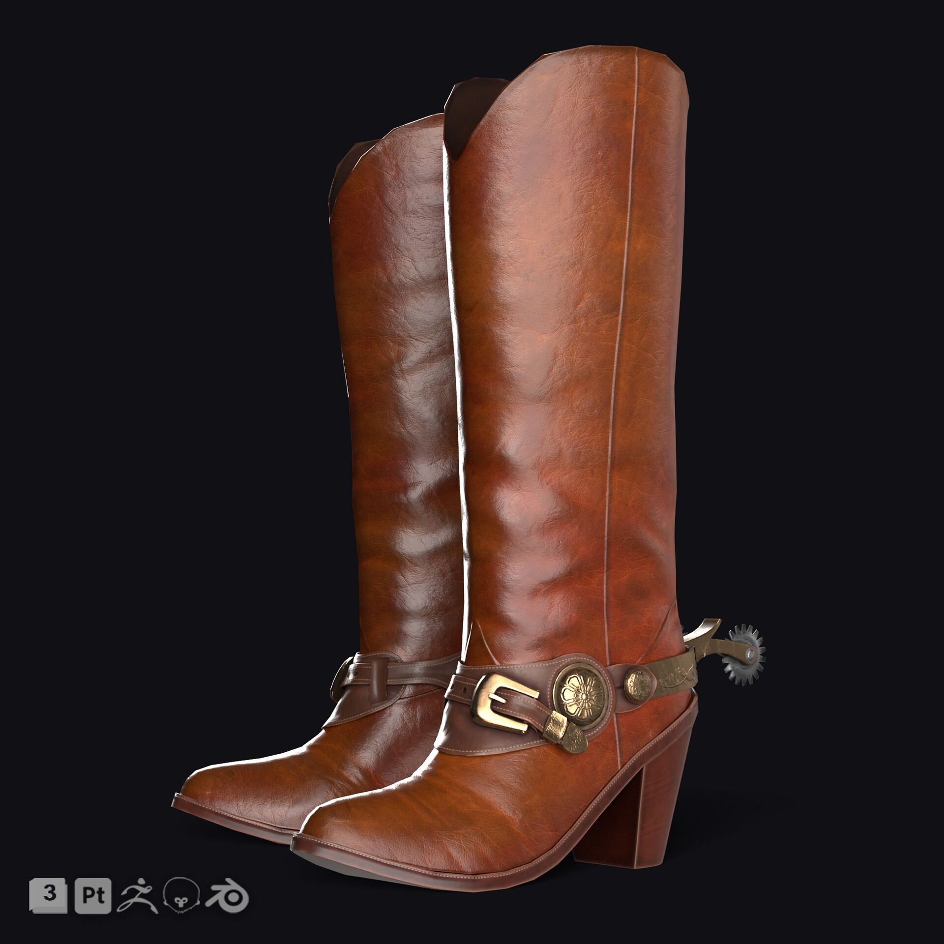 ArtStation - Leather Cowgirl Boots Low-poly 3D model PBR Textures