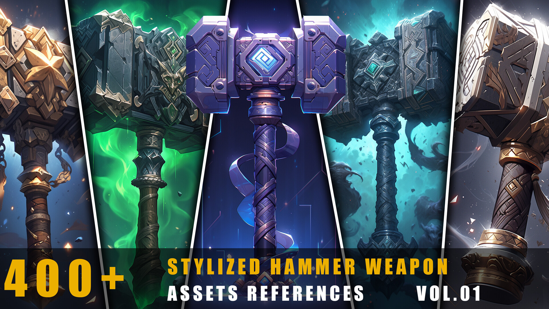 WaterLaw's Studio - 400+ Stylized Hammer Weapon - Assets References Vol.01