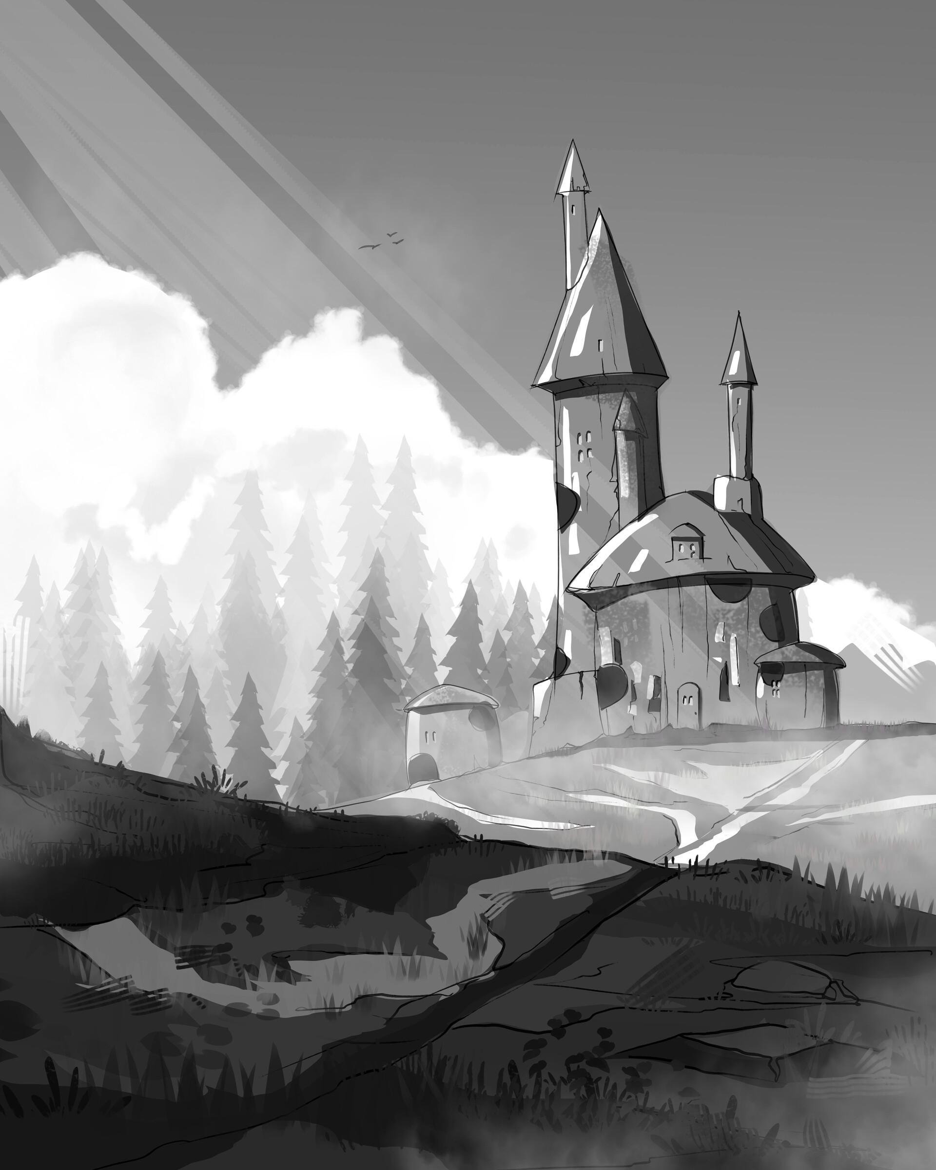 ArtStation - Quick stylized village sketch