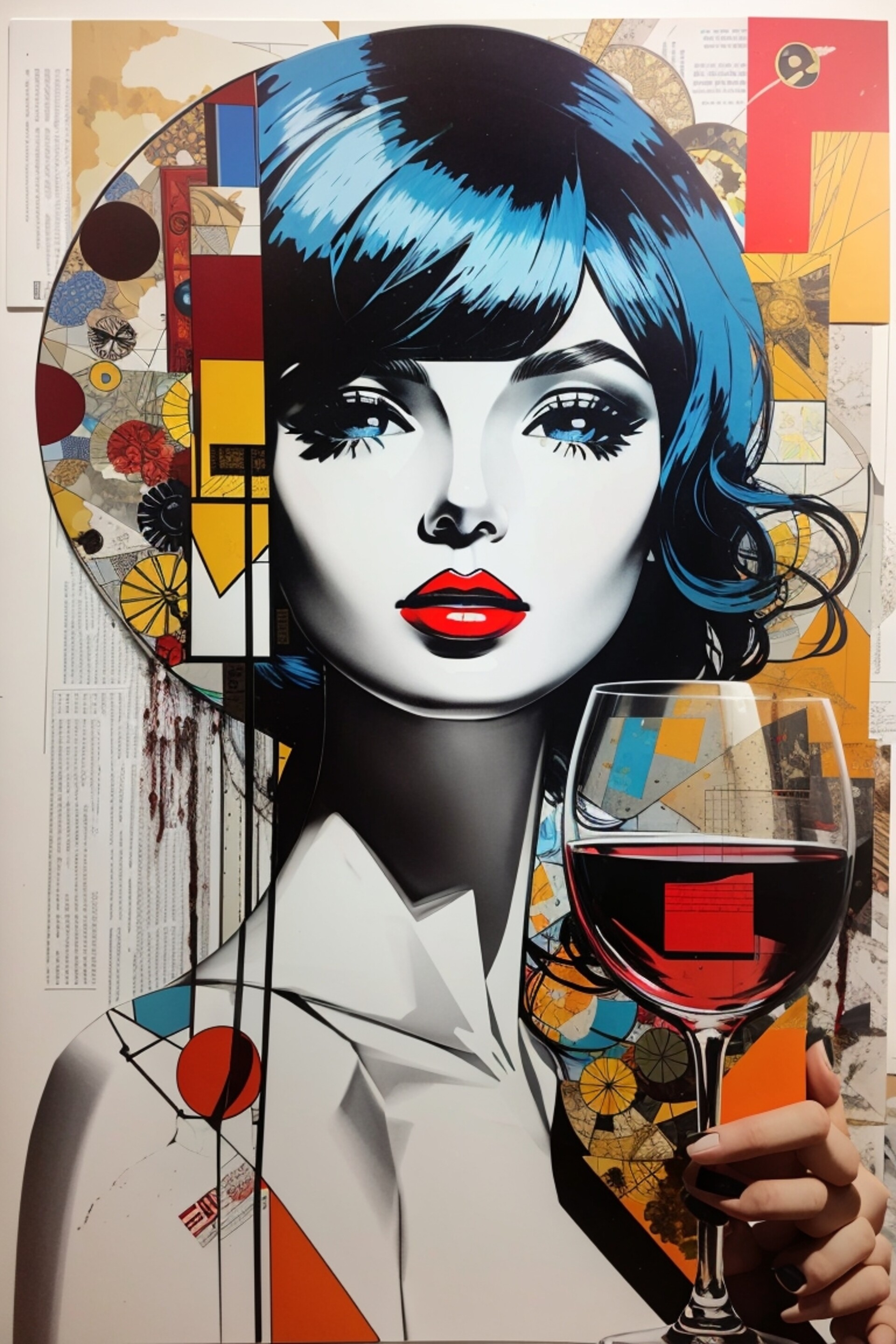 ArtStation - face girls with collage art include wine glass