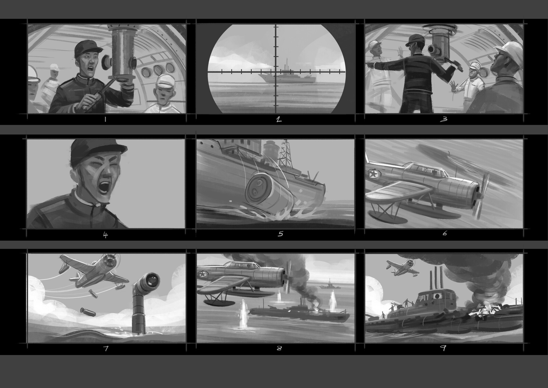 ArtStation - StoryBoard Bataille Sousmarin Japonais I17 WW2