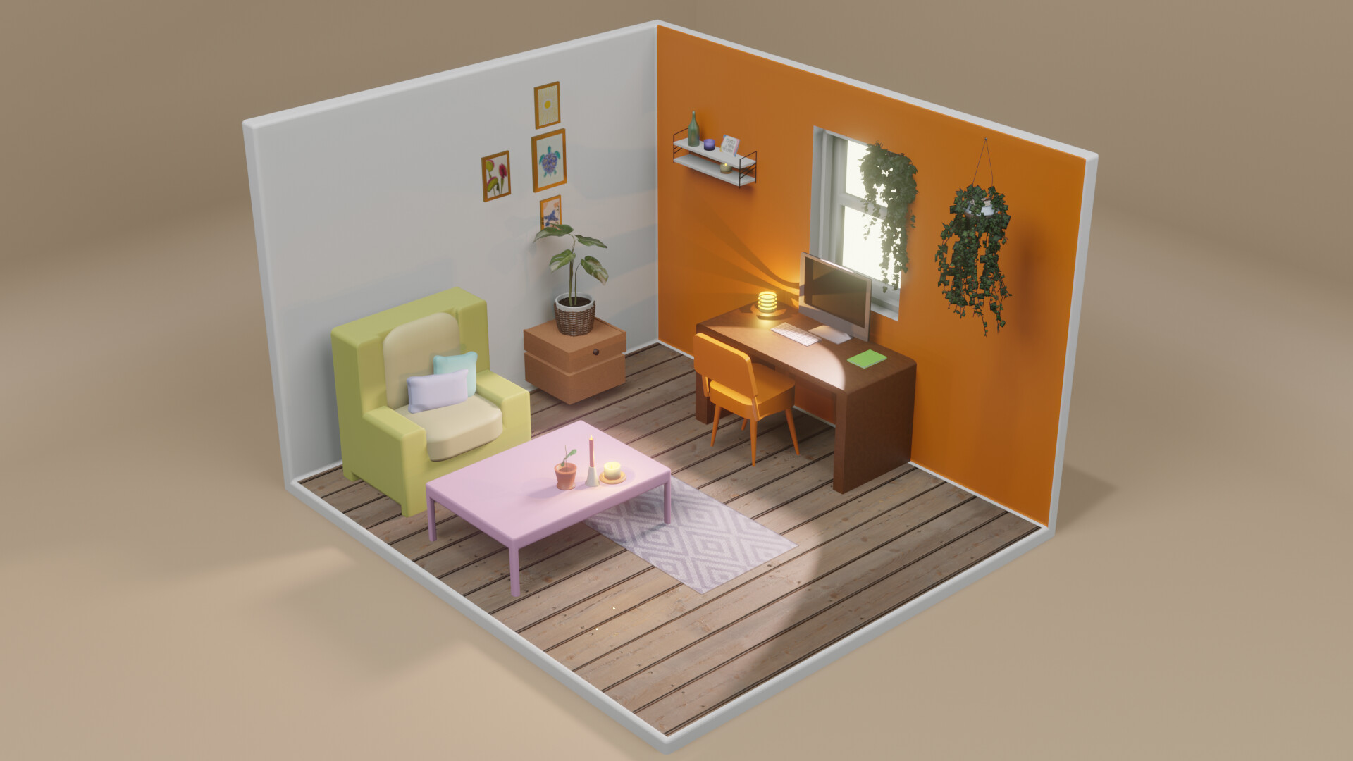 ArtStation - isometric cozy study room